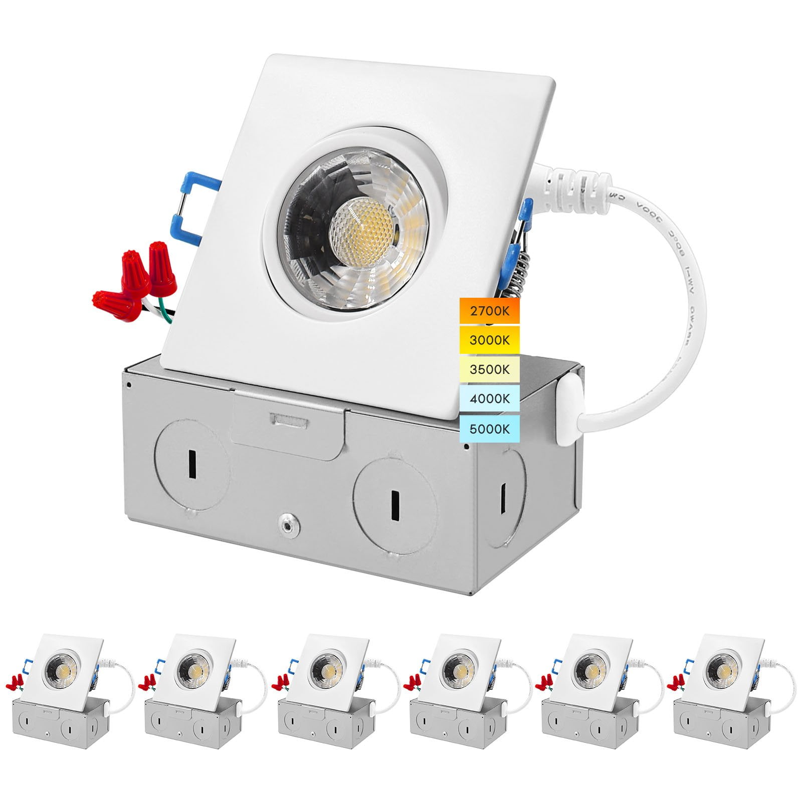 Luxrite 3 Inch Square Gimbal Recessed LED Lights 8W 5 CCT Selectable ...