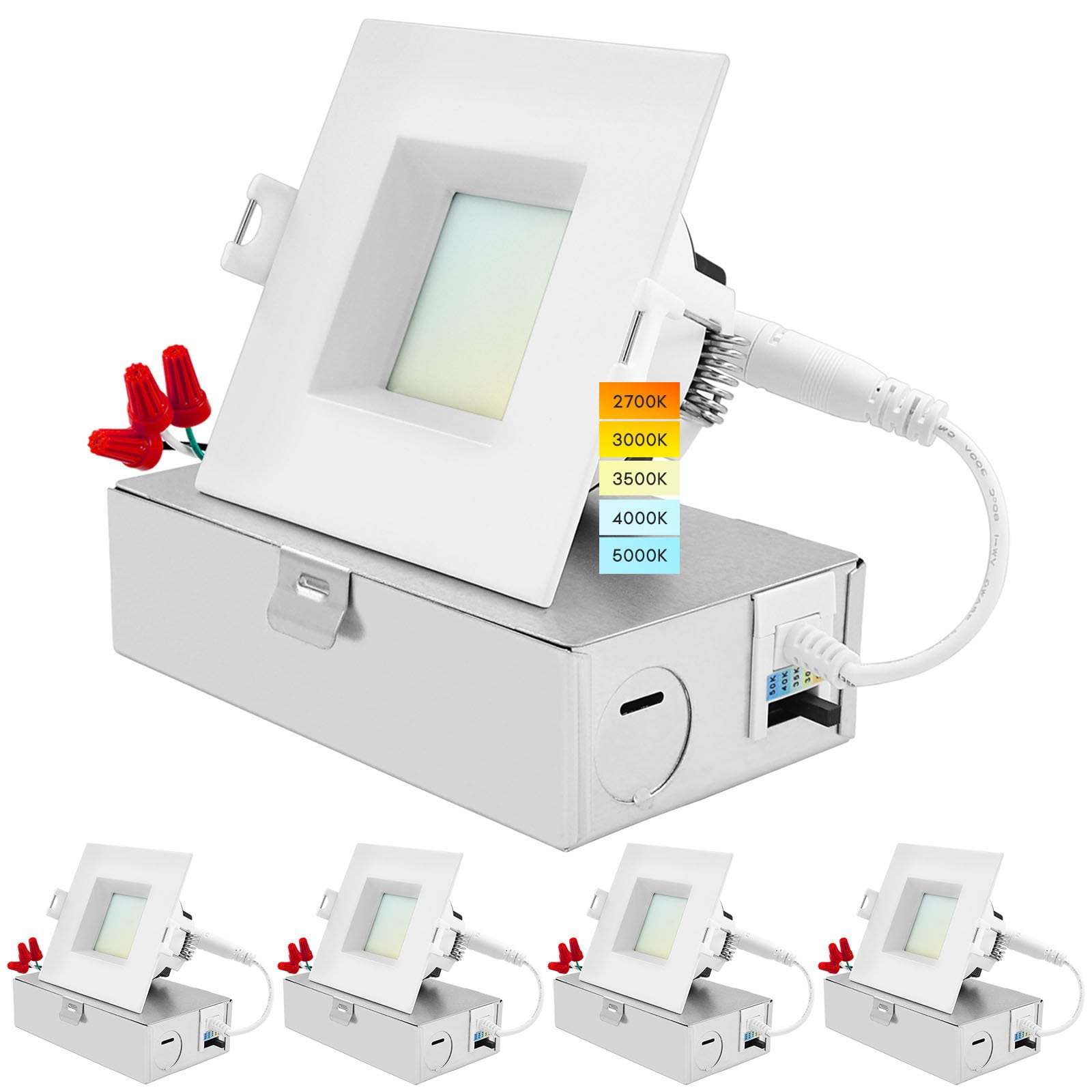 Luxrite 3 Inch Square LED Recessed Ceiling Light J-Box 10W 5 Color ...