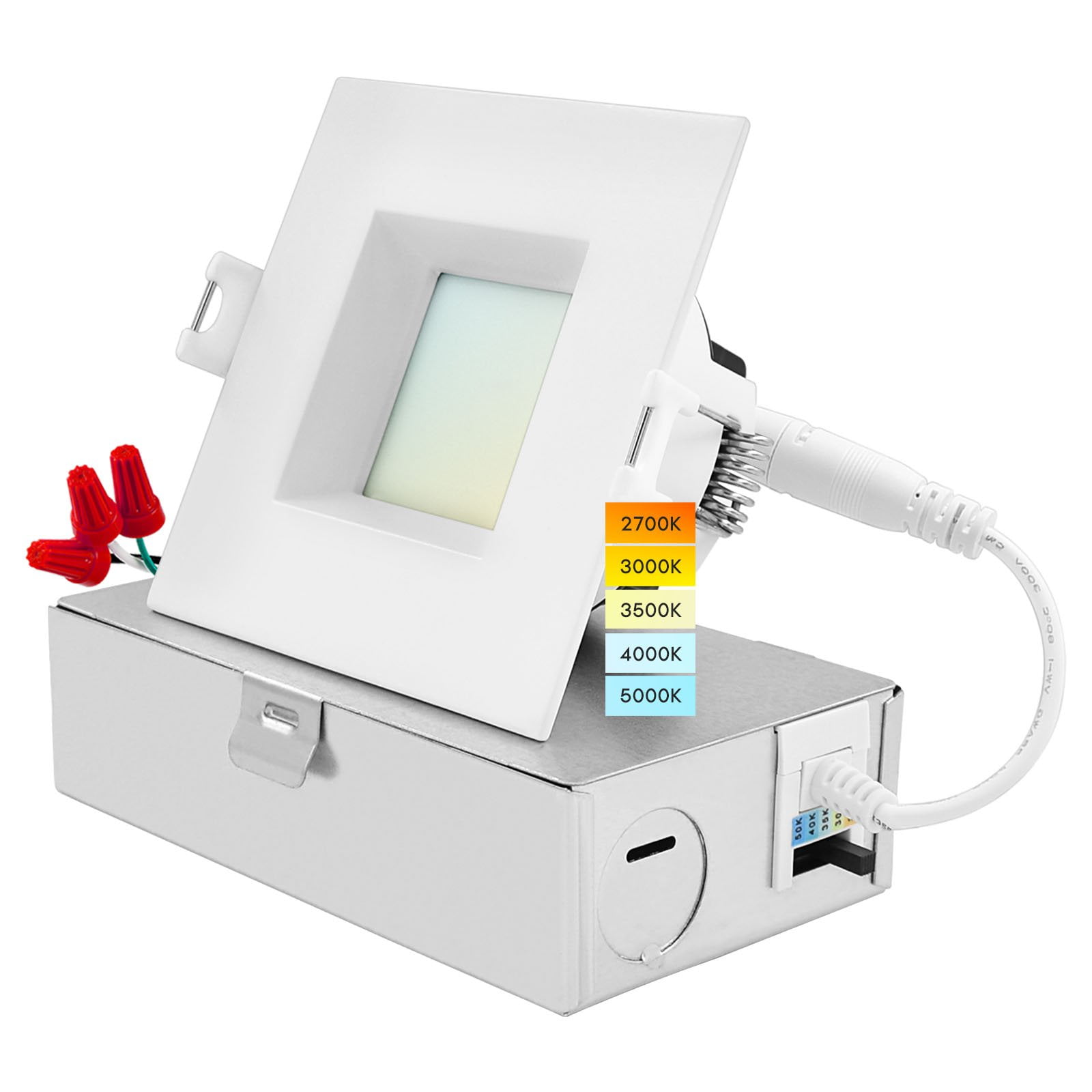 Luxrite 3 Inch Square LED Recessed Ceiling Light J-Box 10W 5 Color ...