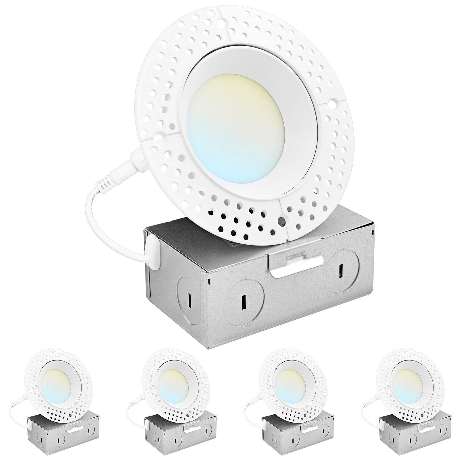Luxrite 3 Inch Trimless LED Recessed Light, 10W, 5CCT 2700K-5000K ...