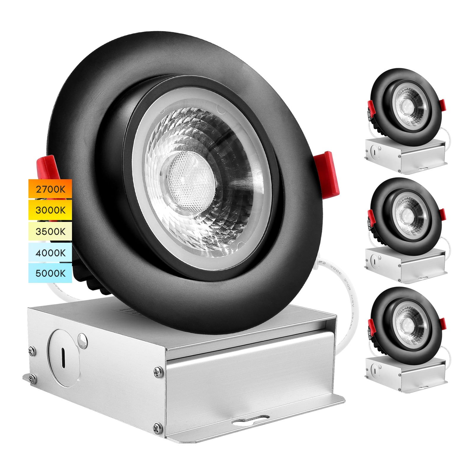 Luxrite 4 Inch Gimbal LED Recessed Light 11W=75W 5CCT Selectable 2700K ...