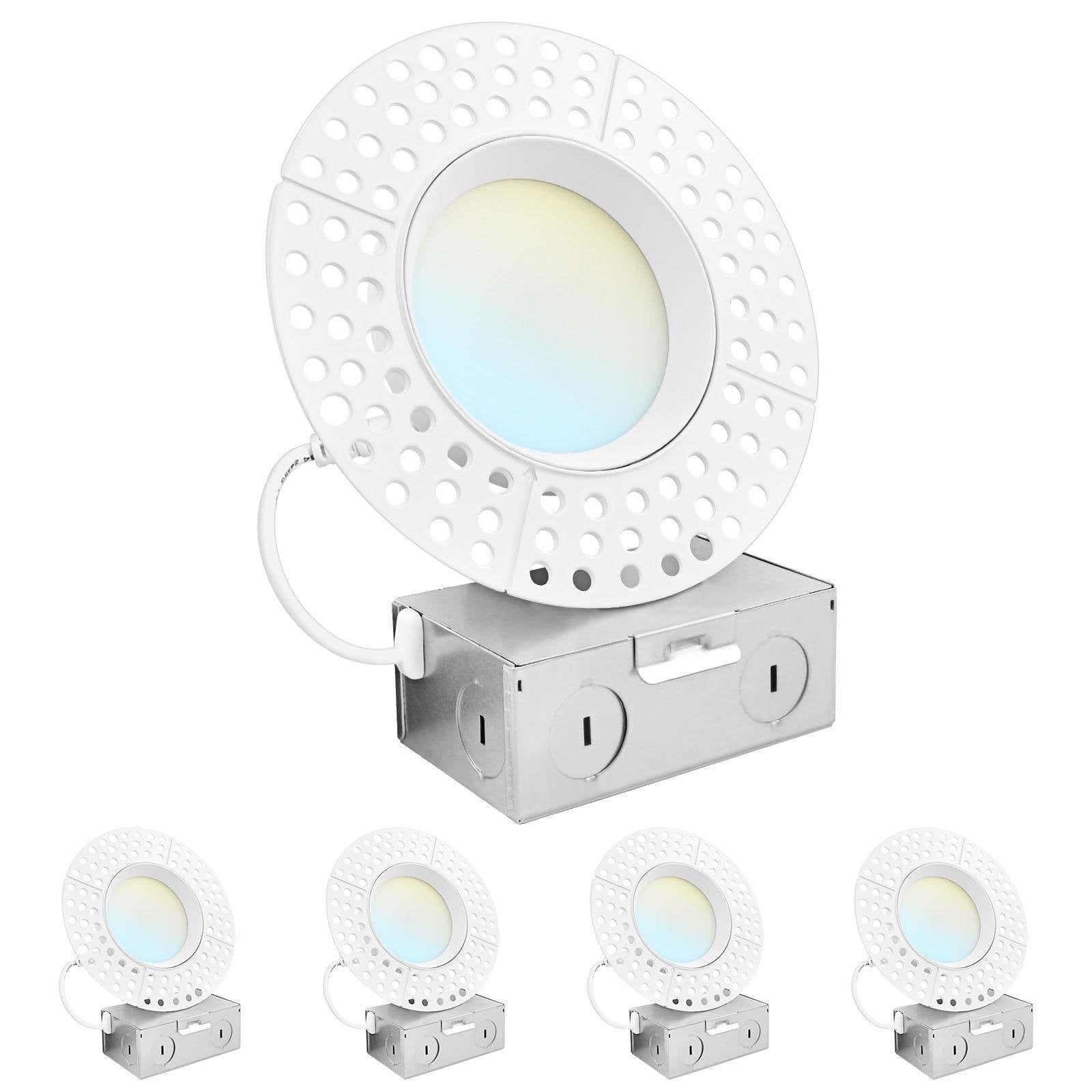 Luxrite 4 Inch Trimless LED Recessed Light, 15W, 5CCT 2700K-5000K ...