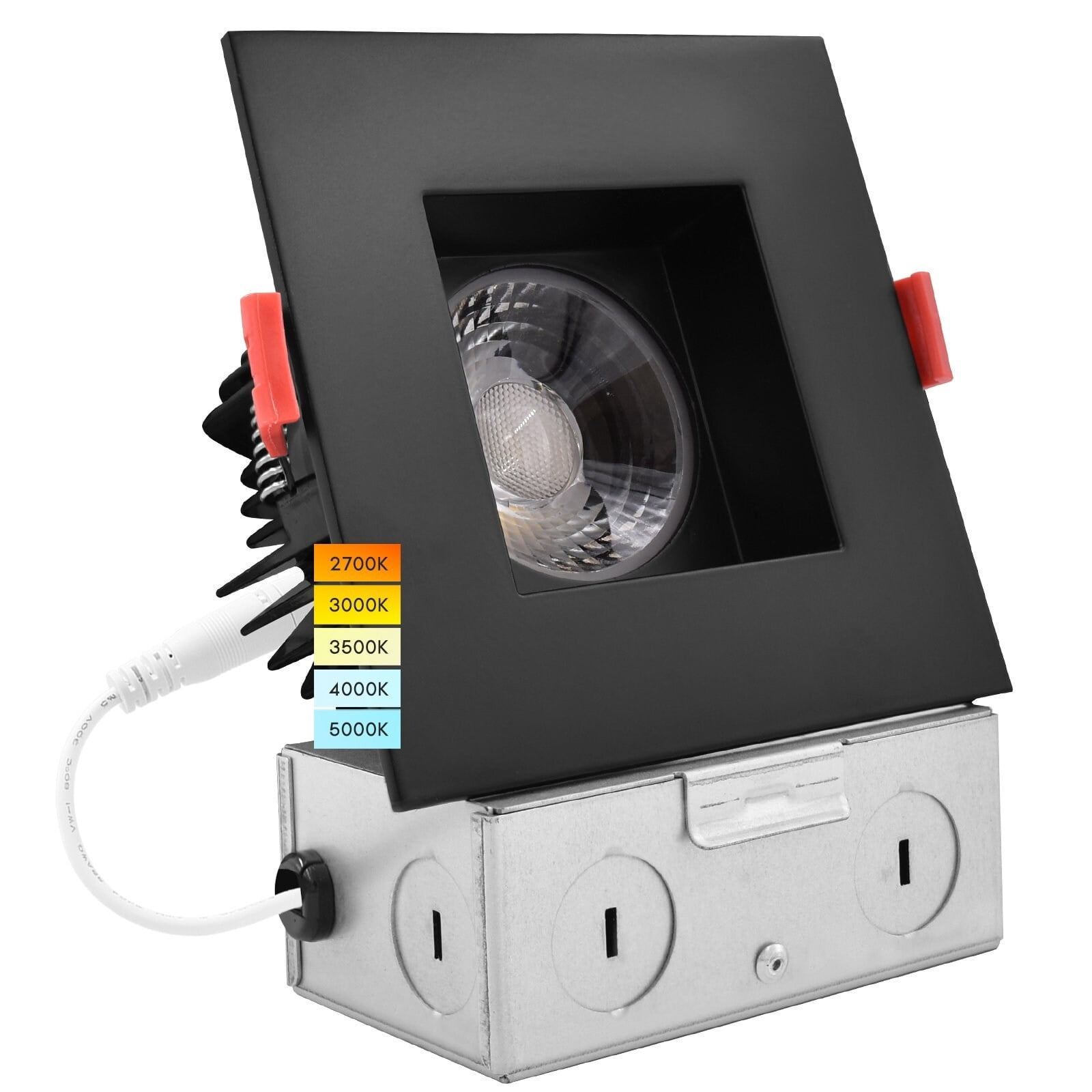 Luxrite 4" Square LED Recessed Light J-Box 15W 5 Color Options 1100 ...