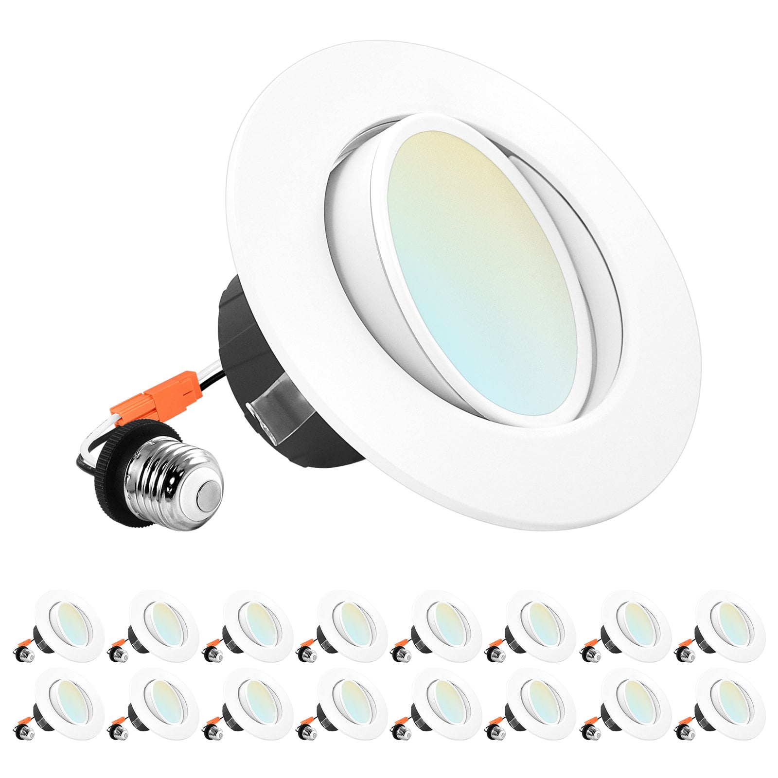 Luxrite 4 inch Gimbal LED Recessed Light, 8W=60W, 5 Color, Dimmable ...