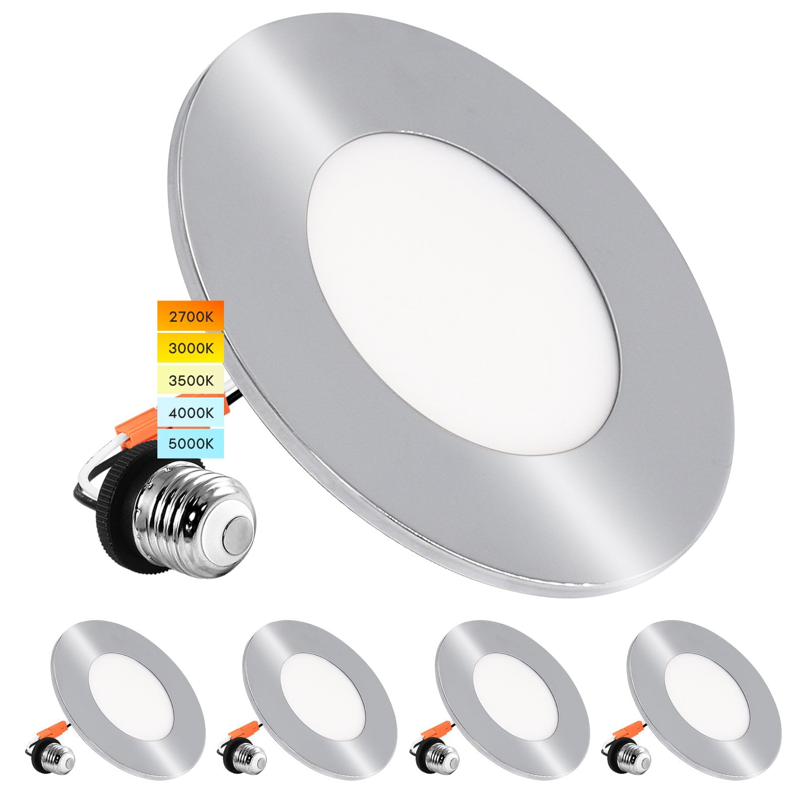 Luxrite 4 inch LED Recessed Light, 5 Color Selectable, Magnetic Trim ...
