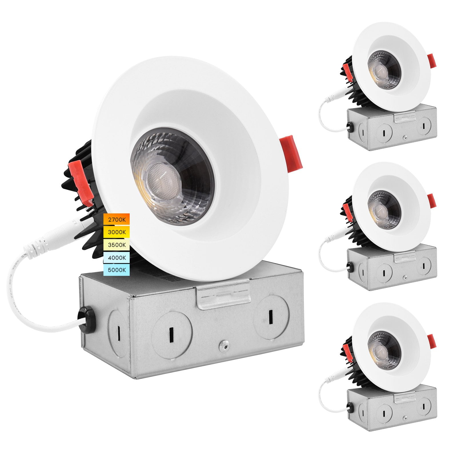 Luxrite 4 inch LED Recessed Light J-Box 15W 5 Color Selectable Dimmable ...