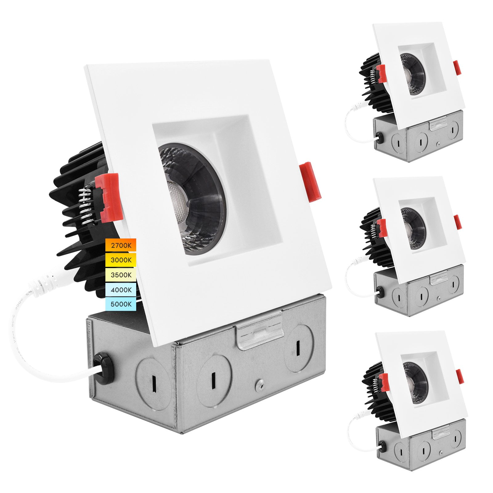 Luxrite 4 inch Square LED Recessed Light J-Box 15W 5 Color Selectable ...