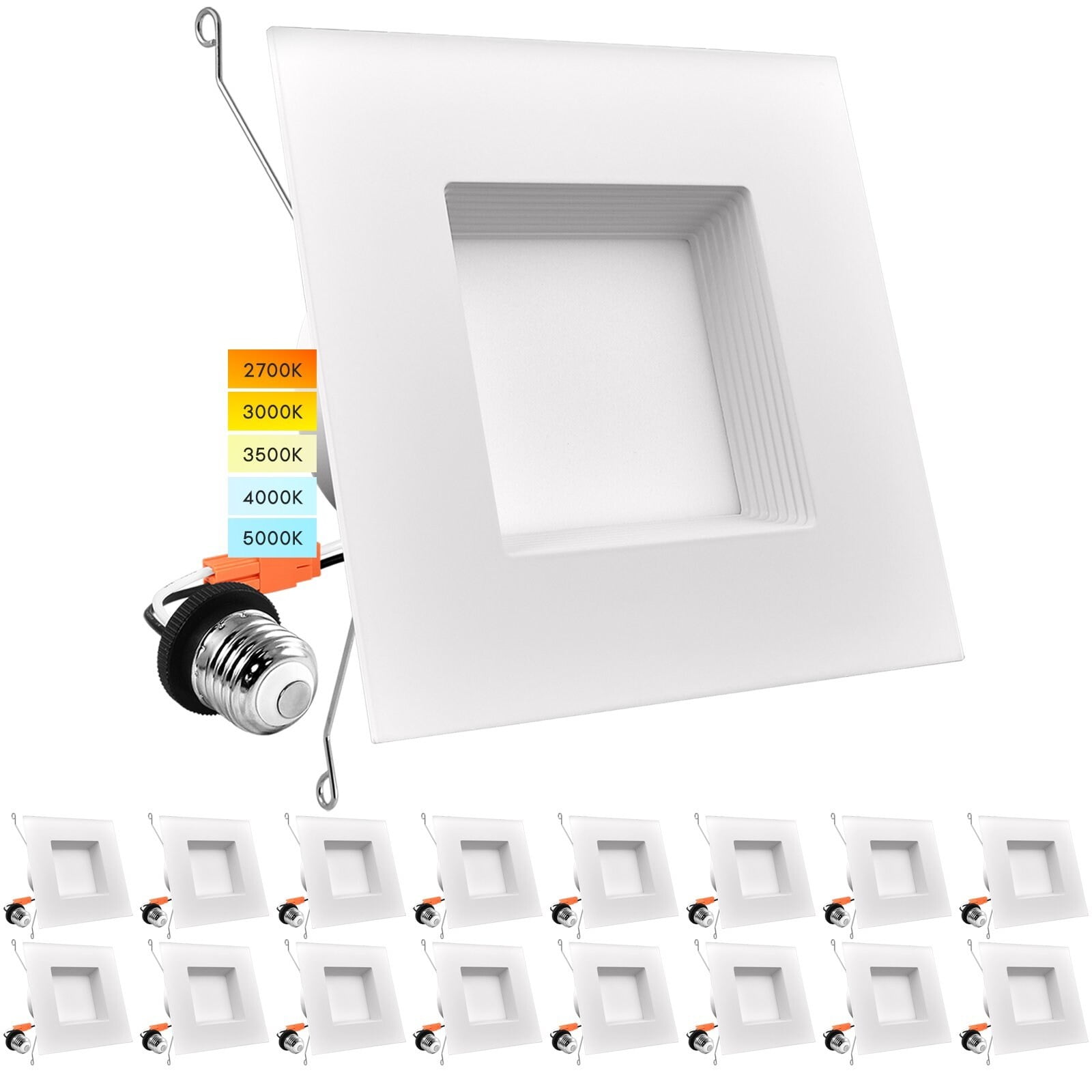 Luxrite 5/6" LED Square Recessed Lighting 5 Color Selectable 2700K ...