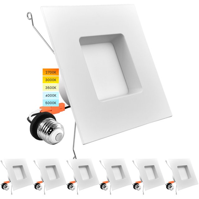 Luxrite 5/6 inch LED Square Recessed Lighting, 14W=90W, 5 Color ...