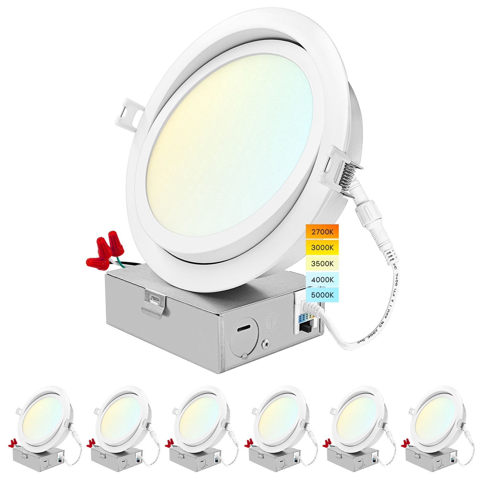 Luxrite 6 Inch Gimbal LED Recessed Lighting, 5 Color Selectable 2700K ...