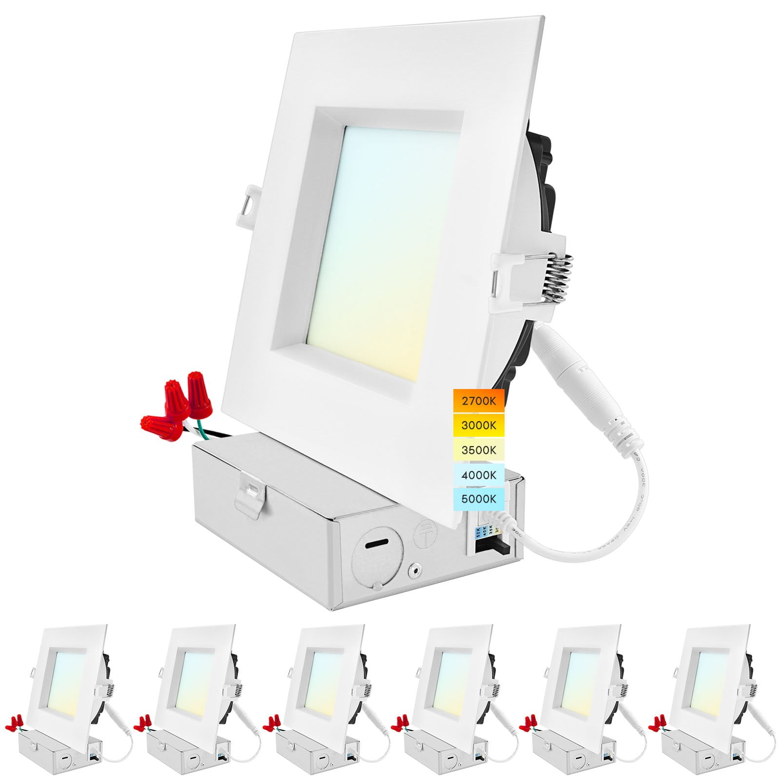 Luxrite 6 Inch Square LED Recessed Ceiling Light J-Box 18W 5 Color ...