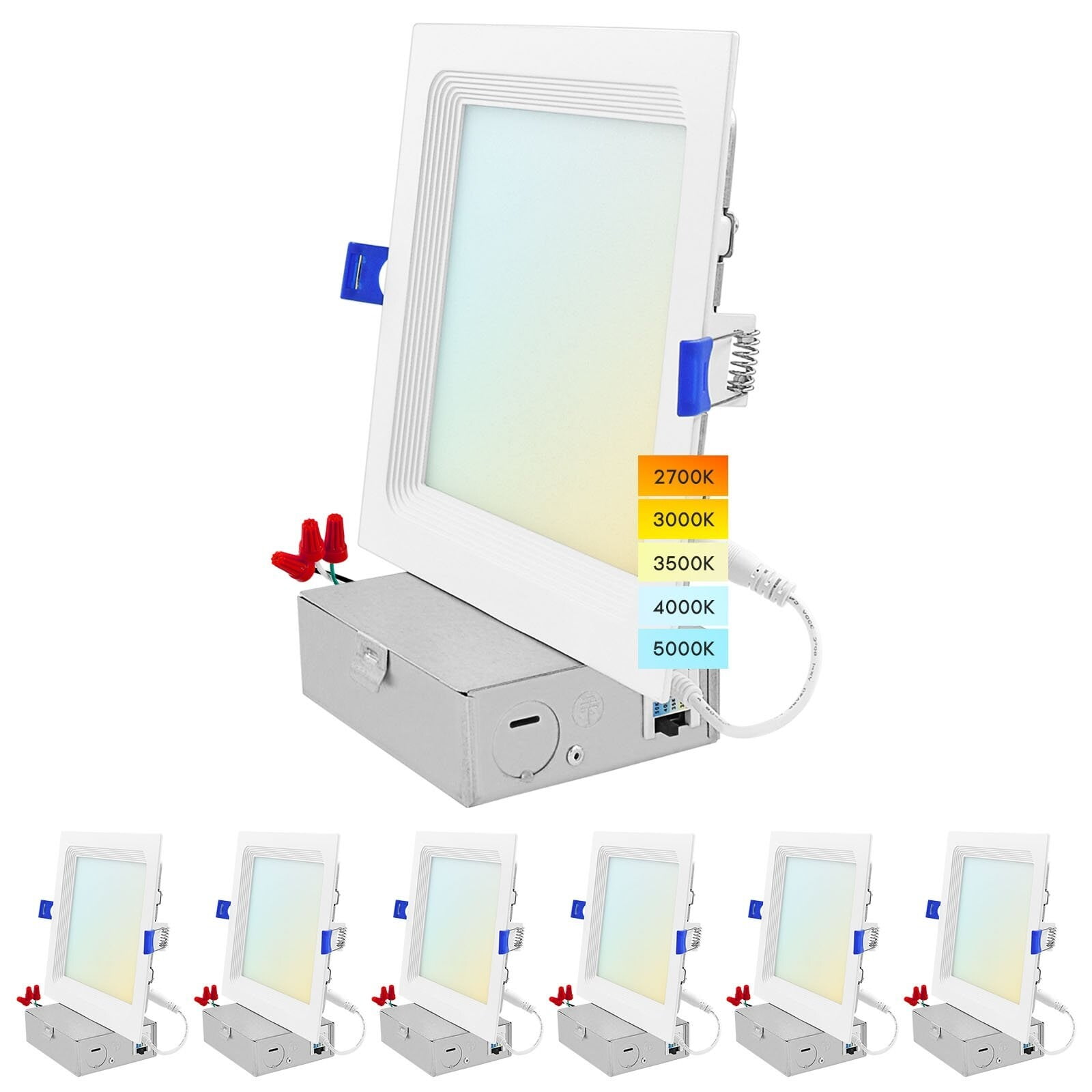 Luxrite 6 Inch Square LED Recessed Lighting, 15W, 5CCT Color Selectable ...
