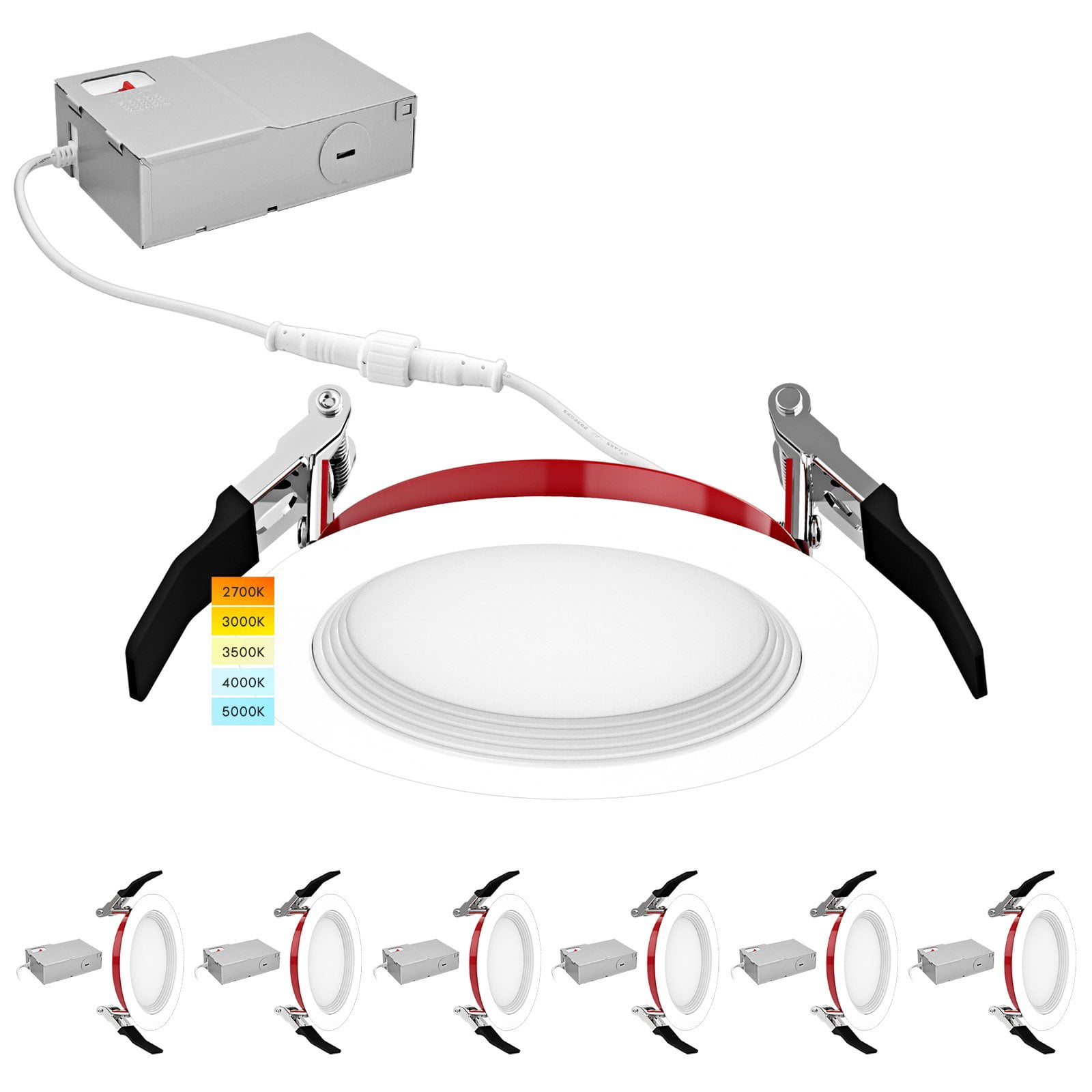 Luxrite 6-Pack 4 Inch LED Fire Rated Recessed Lights, 5CCT 2700K-5000K ...