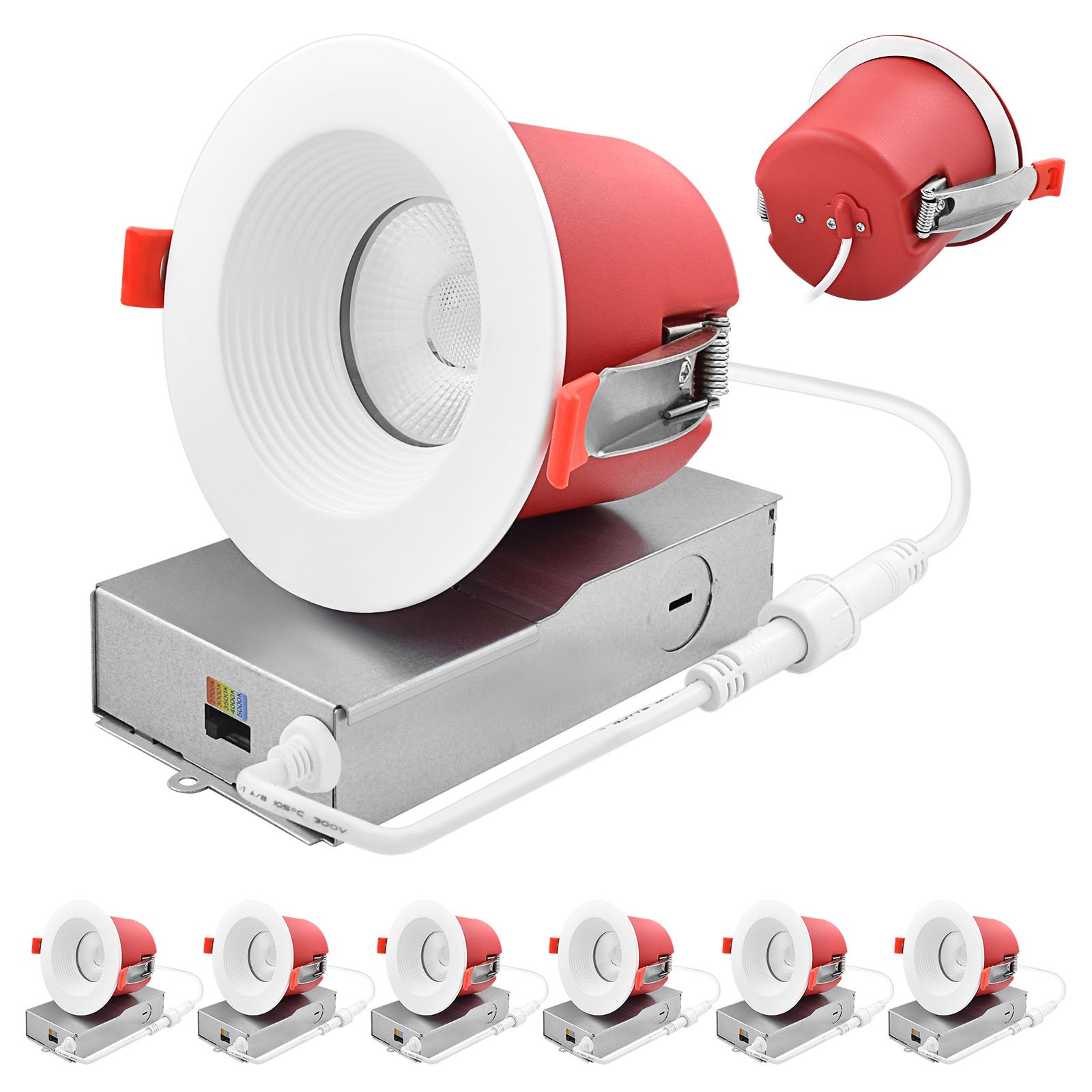 Luxrite 6-Pack 4 Inch LED Recessed Lights with J-Box, 5CCT 15W 1000 ...