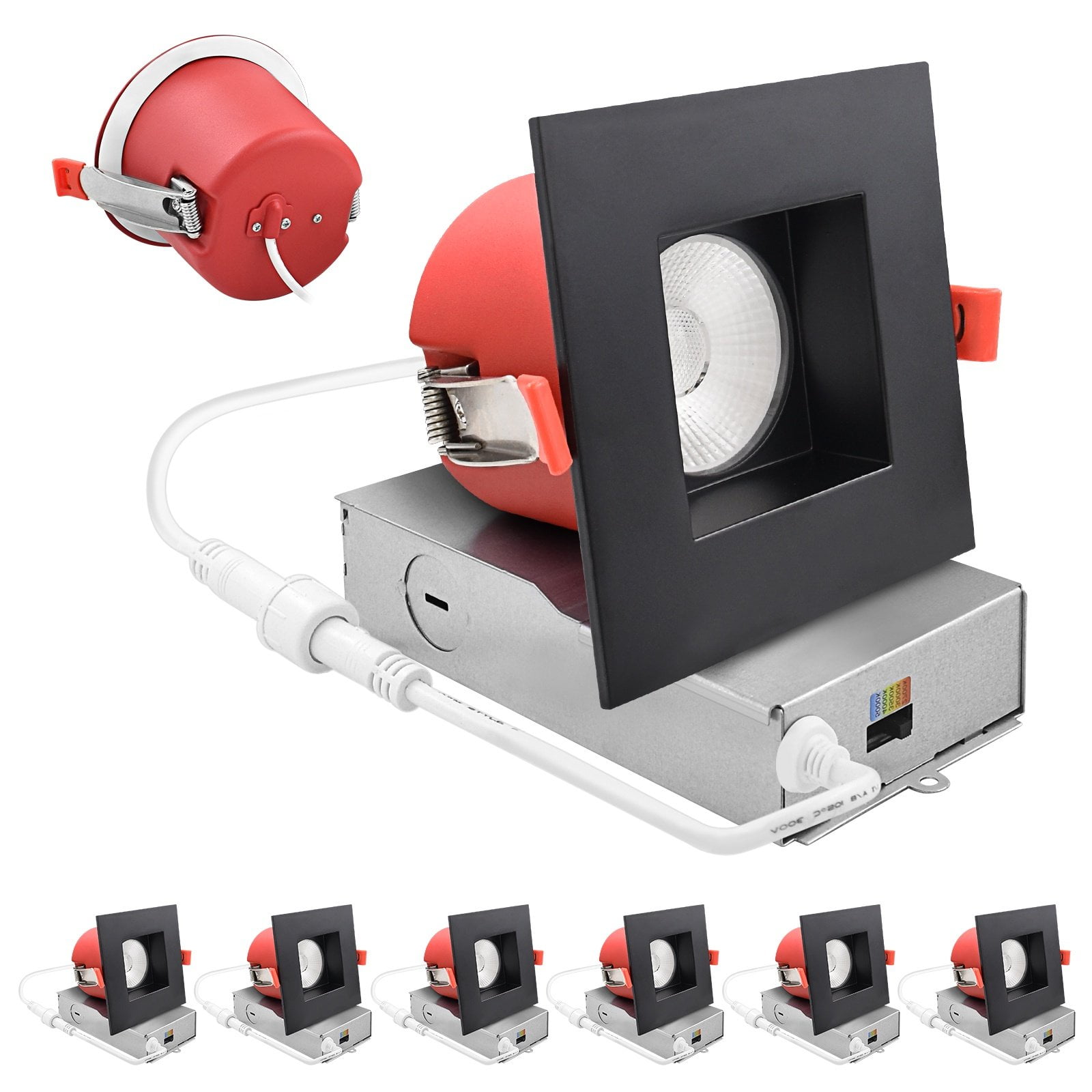 Luxrite 6-Pack 4 Inch Square LED Recessed Light J-Box 5CCT 15W 1000 ...