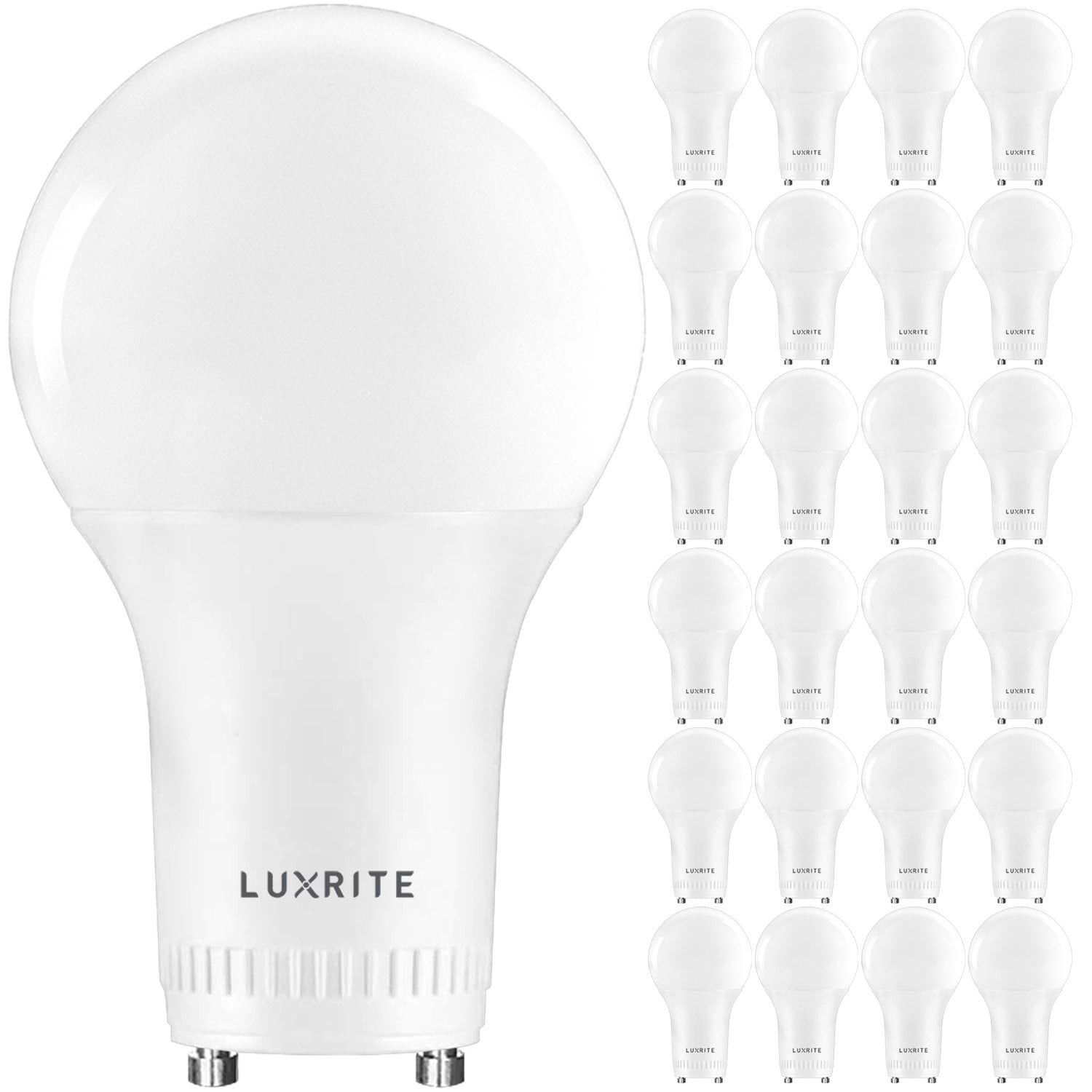 Luxrite A19 Dimmable LED Light Bulb, 60W Equivalent, 2700K Warm White, 800 Lumens, GU24, 24-Pack ...
