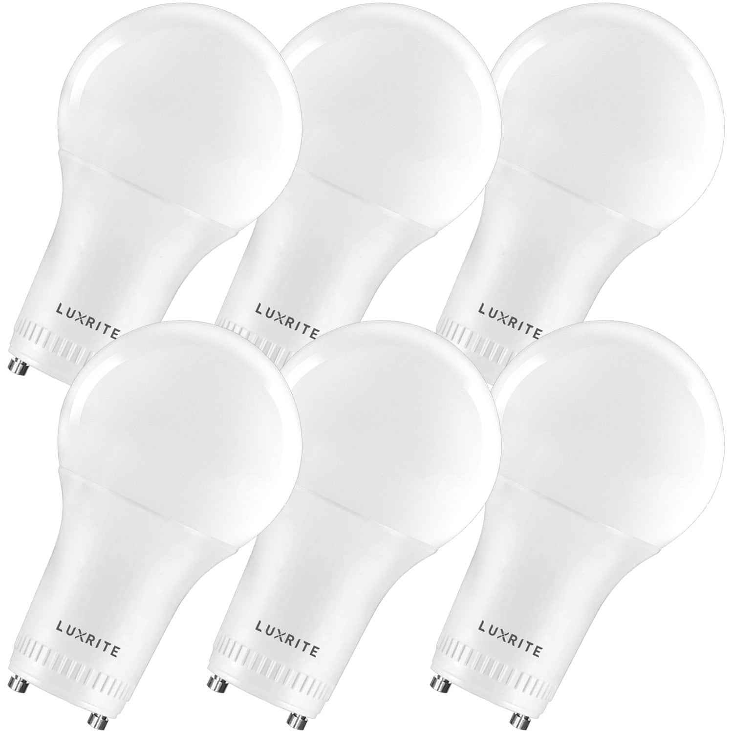 Luxrite A19 Dimmable LED Light Bulb, 60W Equivalent, 2700K Warm White, 800 Lumens, GU24, 6-Pack ...