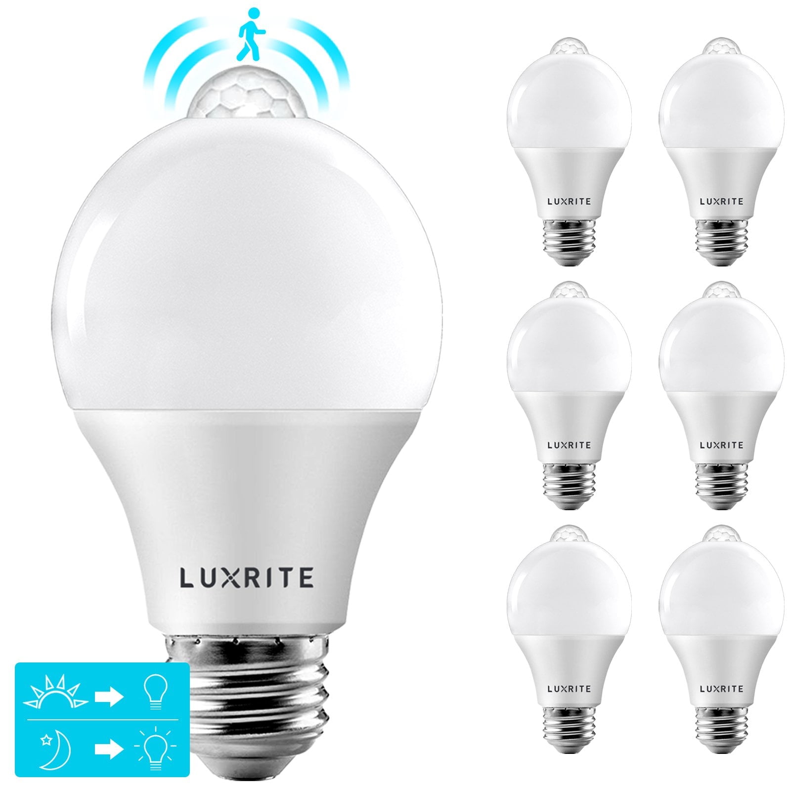 Luxrite A19 LED Dusk to Dawn Motion Sensor Security Light Bulb 3000K ...