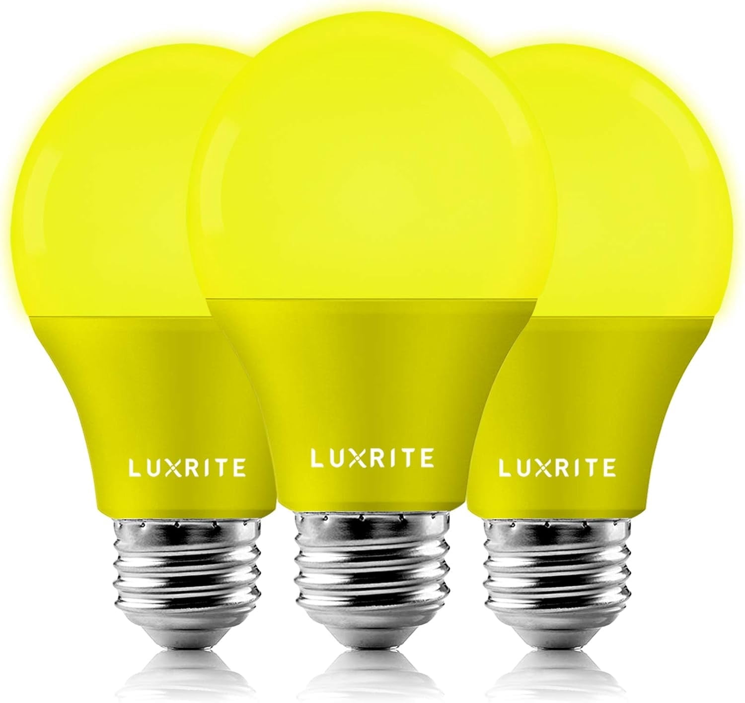 Luxrite A19 Yellow LED Bug Light Bulbs 8W Non-Dimmable UL Listed E26 ...