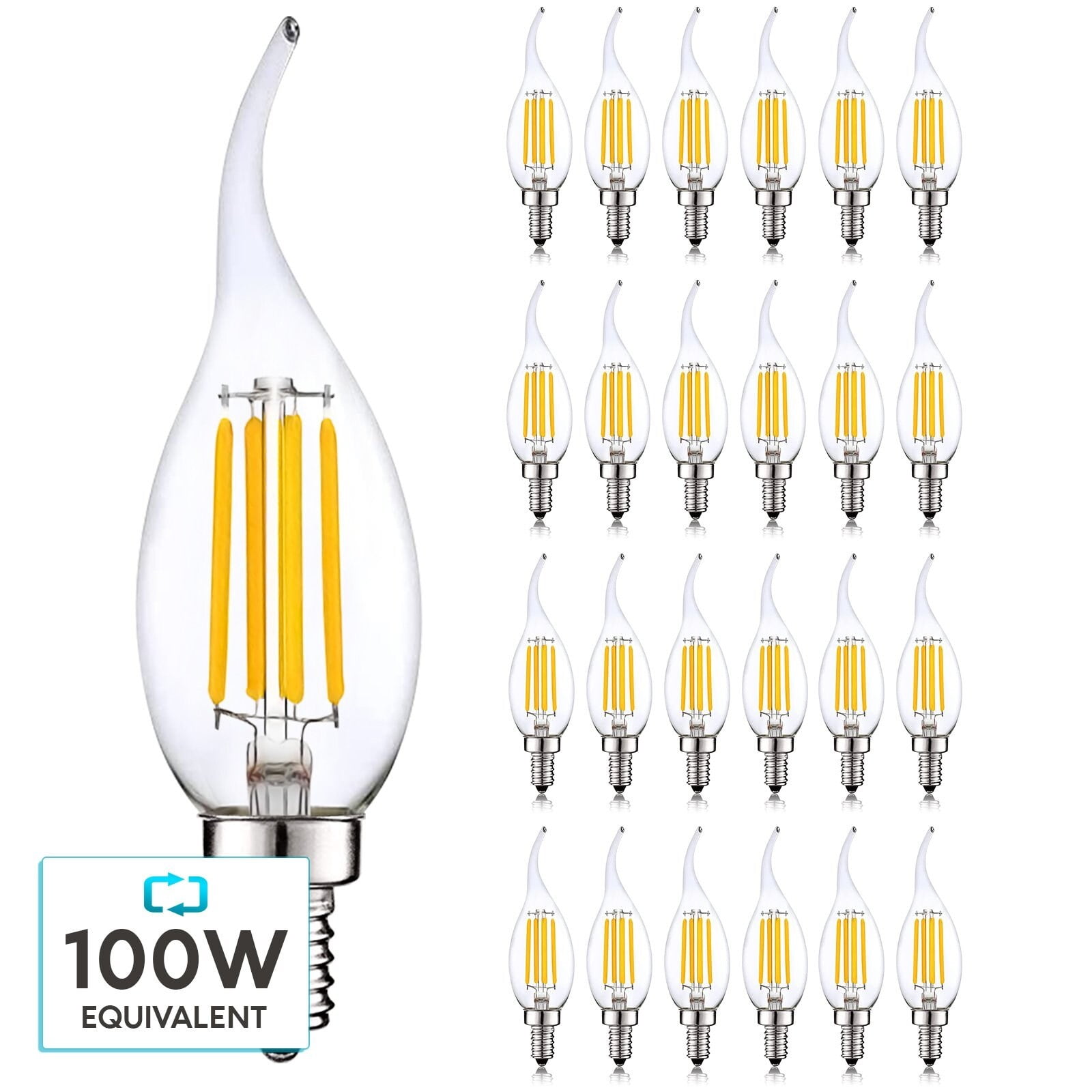 Luxrite Candelabra LED Light Bulbs 100W Equivalent 800 Lumens 7W CA11 ...