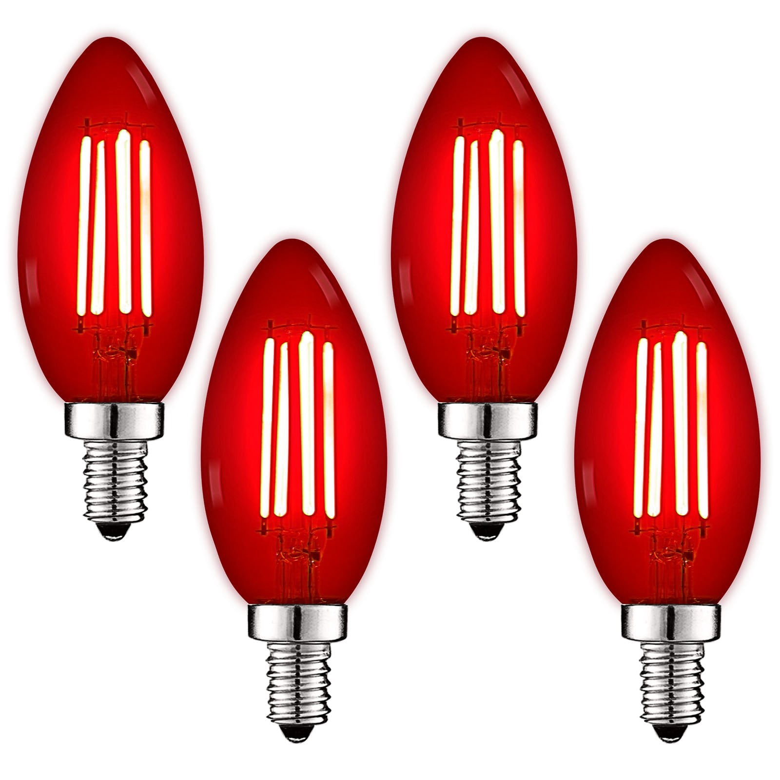 Luxrite E12 LED Filament Red Light Bulbs, 4.5W=40W, Colored Glass ...