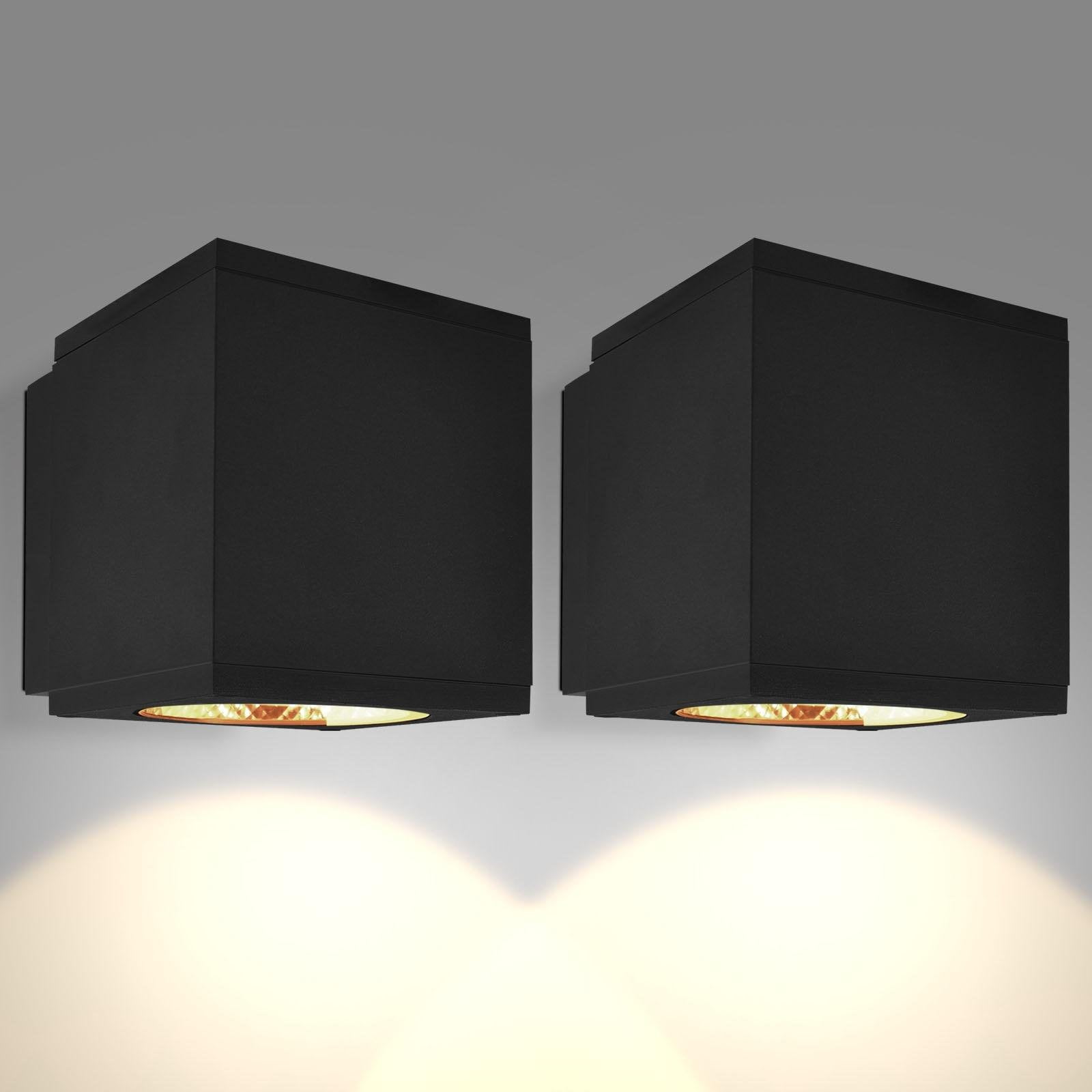 Luxrite LED Up or Down Outdoor Cube Wall Light, Modern Black Wall Sconce, 3CCT Selectable 3000K ...