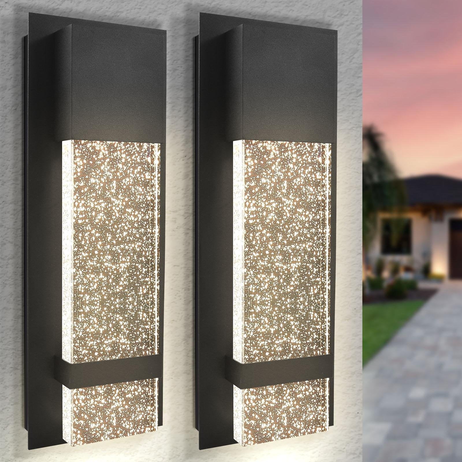 Luxrite Xterior Porch LED Lights, 14 Inch, Black Aluminum Seeded Bubble ...