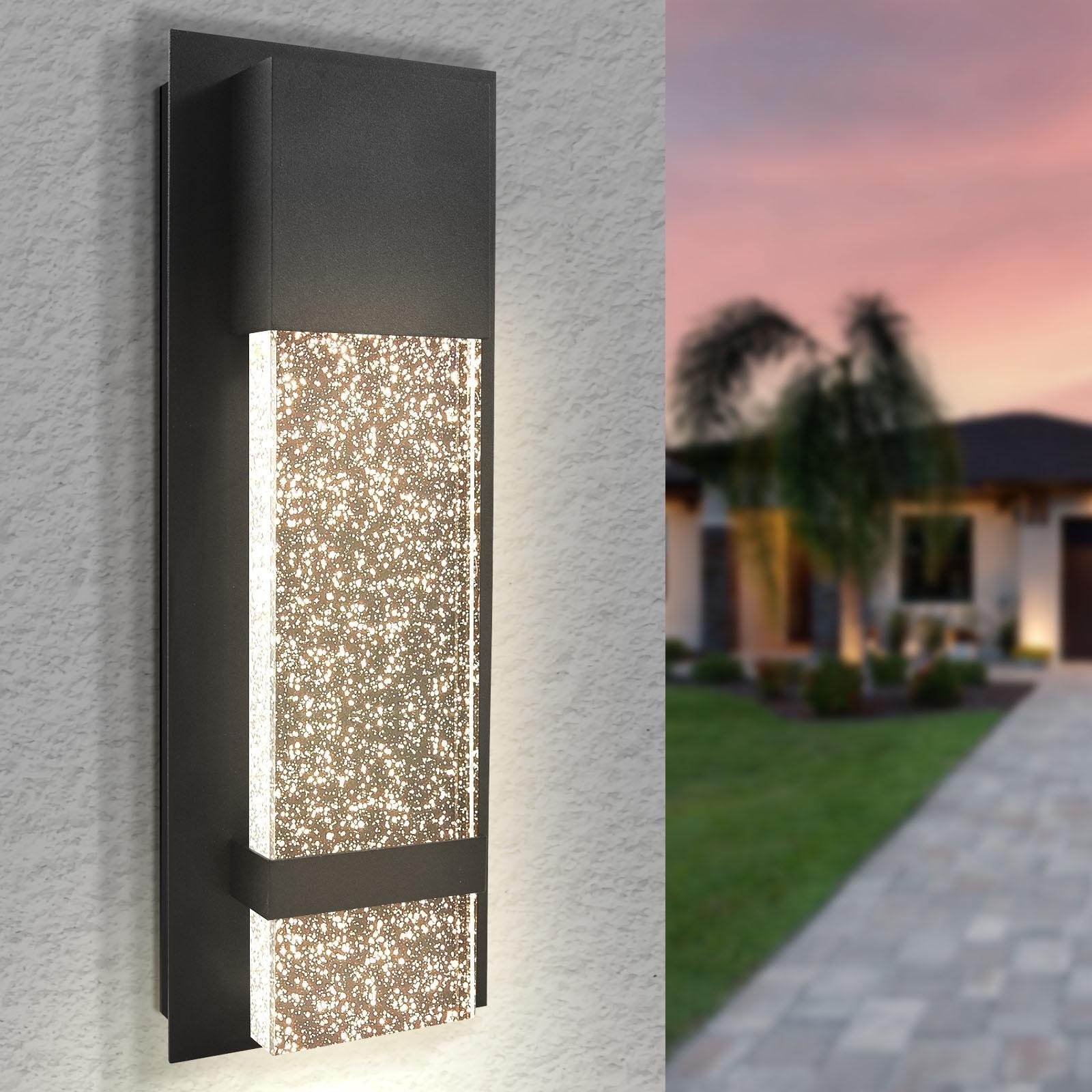 Luxrite Modern LED Outdoor Wall Light, Seeded Bubble Glass, 3CCT 3000K ...
