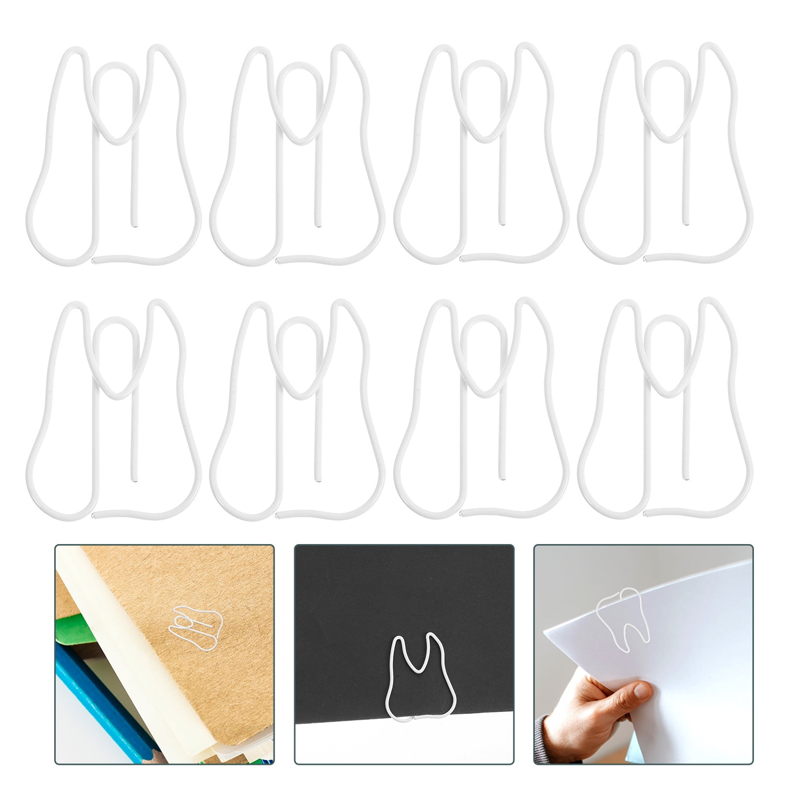 Luxshiny 100Pcs Creative Tooth Design Paper Clips White Metal ...