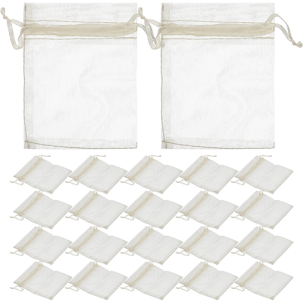 Luxshiny 100Pcs Small Mesh Bags Drawstring Beige for Holding Small ...