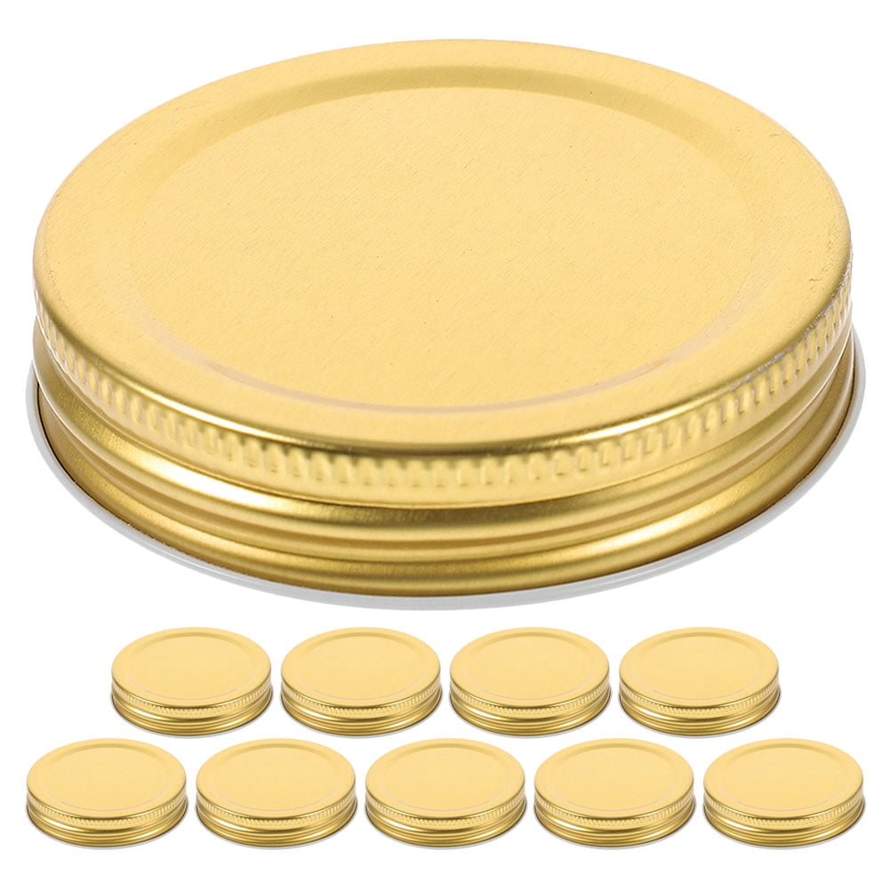 Luxshiny 10Pcs Golden Wide Mouth Canning Jar Lids Metal Airtight Seal ...