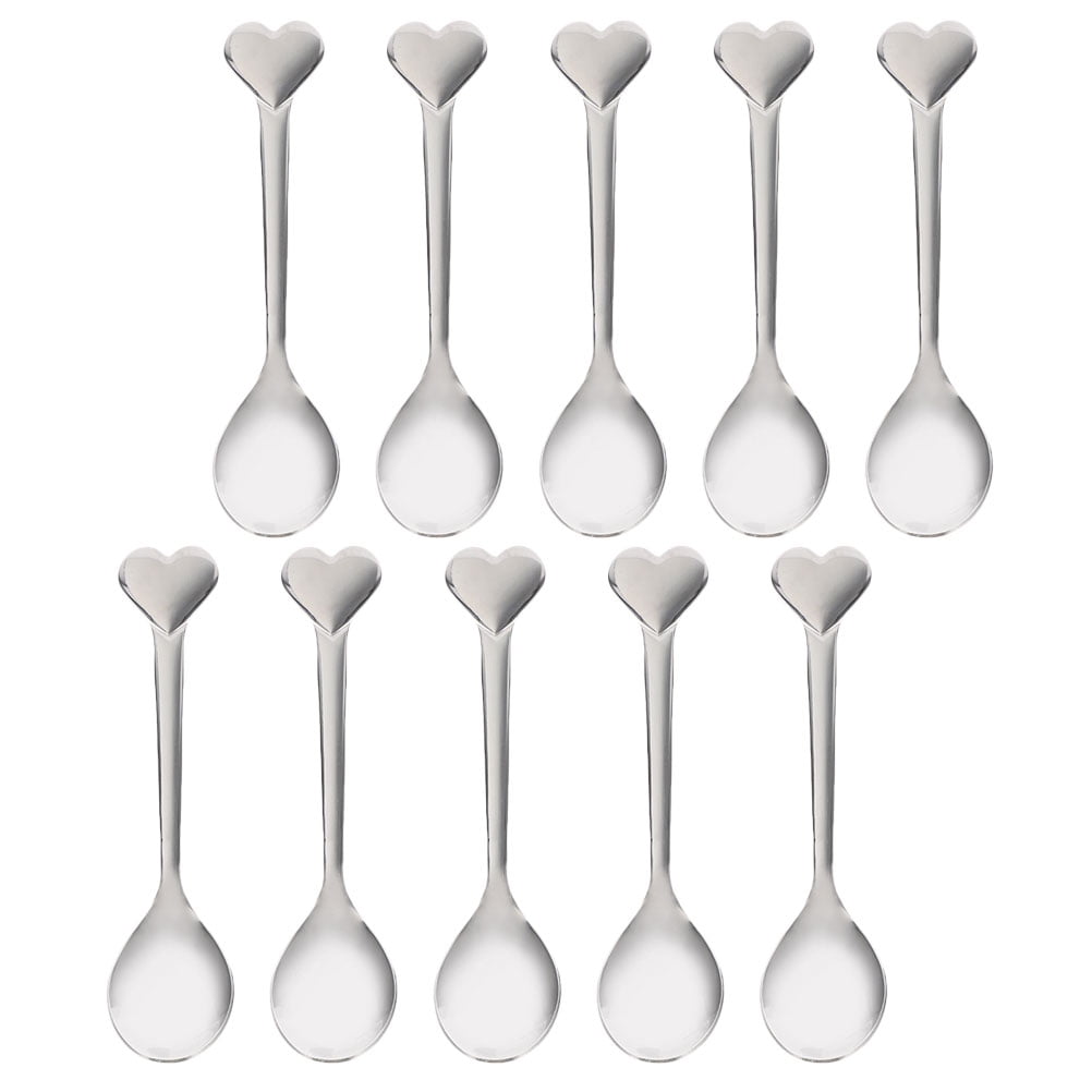 Luxshiny 10Pcs Silver Metal Spoons with Heart Design for Coffee Juice ...