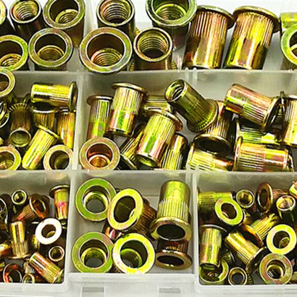 Luxshiny 190Pcs Golden Flat Nuts Kit Rivet Nuts Assorted Sizes Durable ...