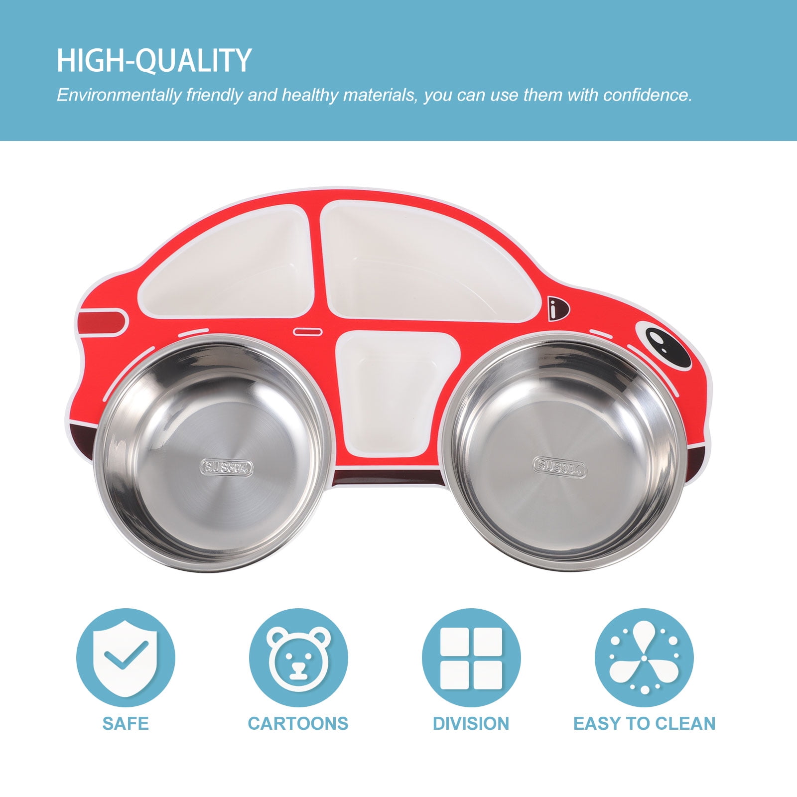 Luxshiny 1Pack Divided Plate Toddler Red 304 Stainless Steel Prevent ...