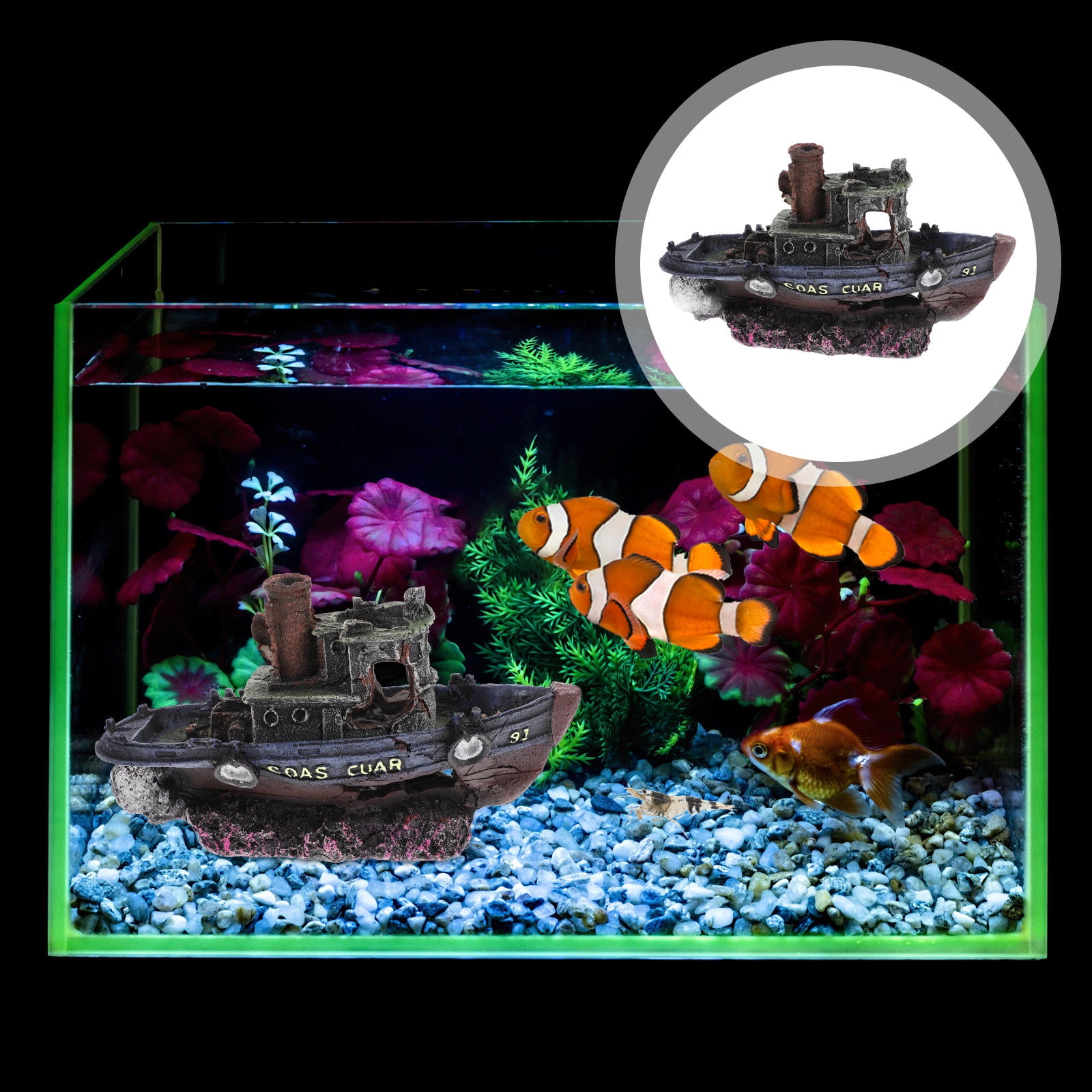 Luxshiny 1Pack Fish Tank Decoration Ship Resin Shelter for Fish Multi ...