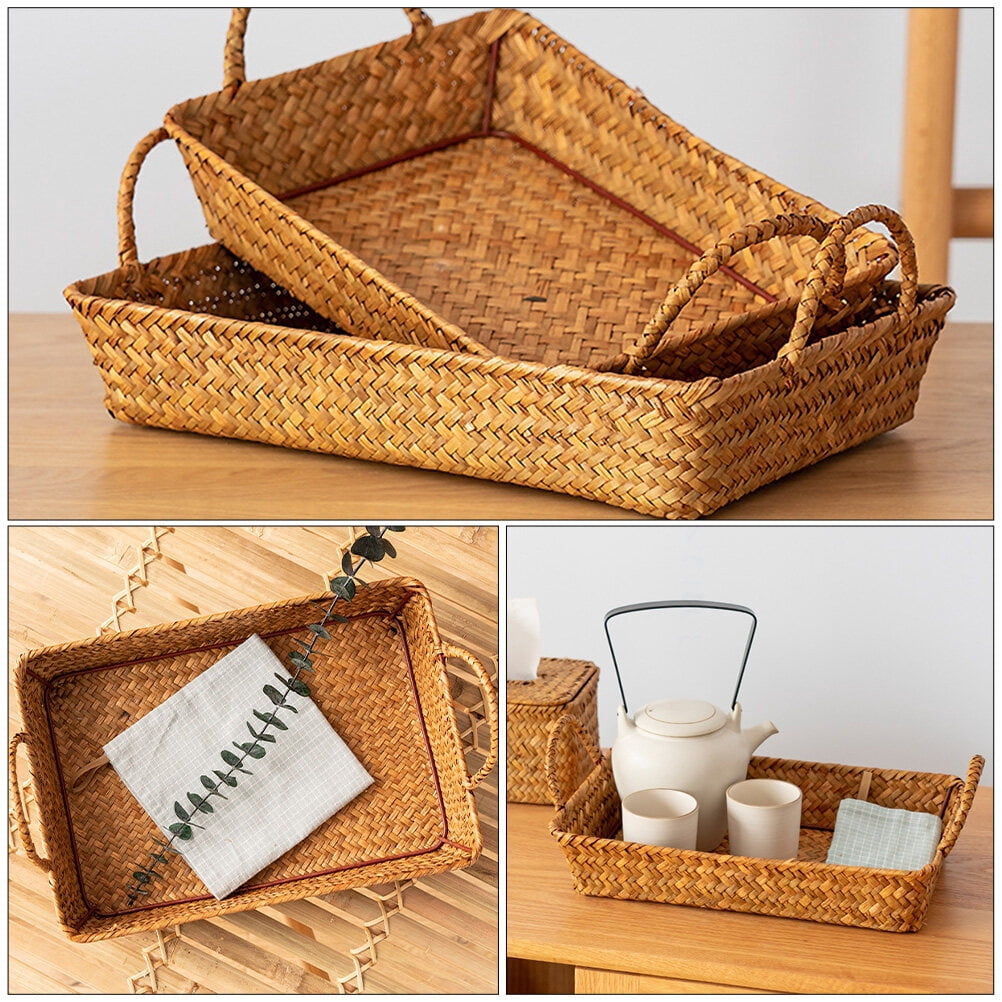 Luxshiny Multi-Functional Yellow Woven Storage Basket with Handle for ...