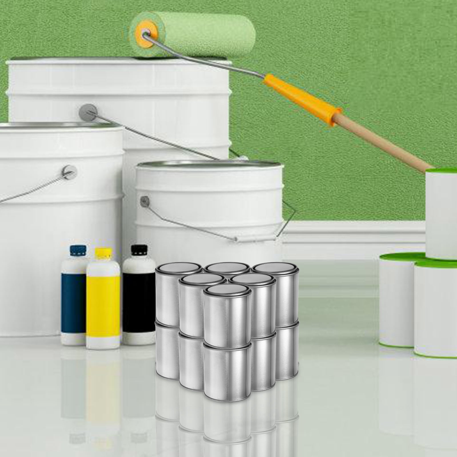 Luxshiny 1Set Liner Free Paint Cans with Lids Plated Silver Metal Paint ...