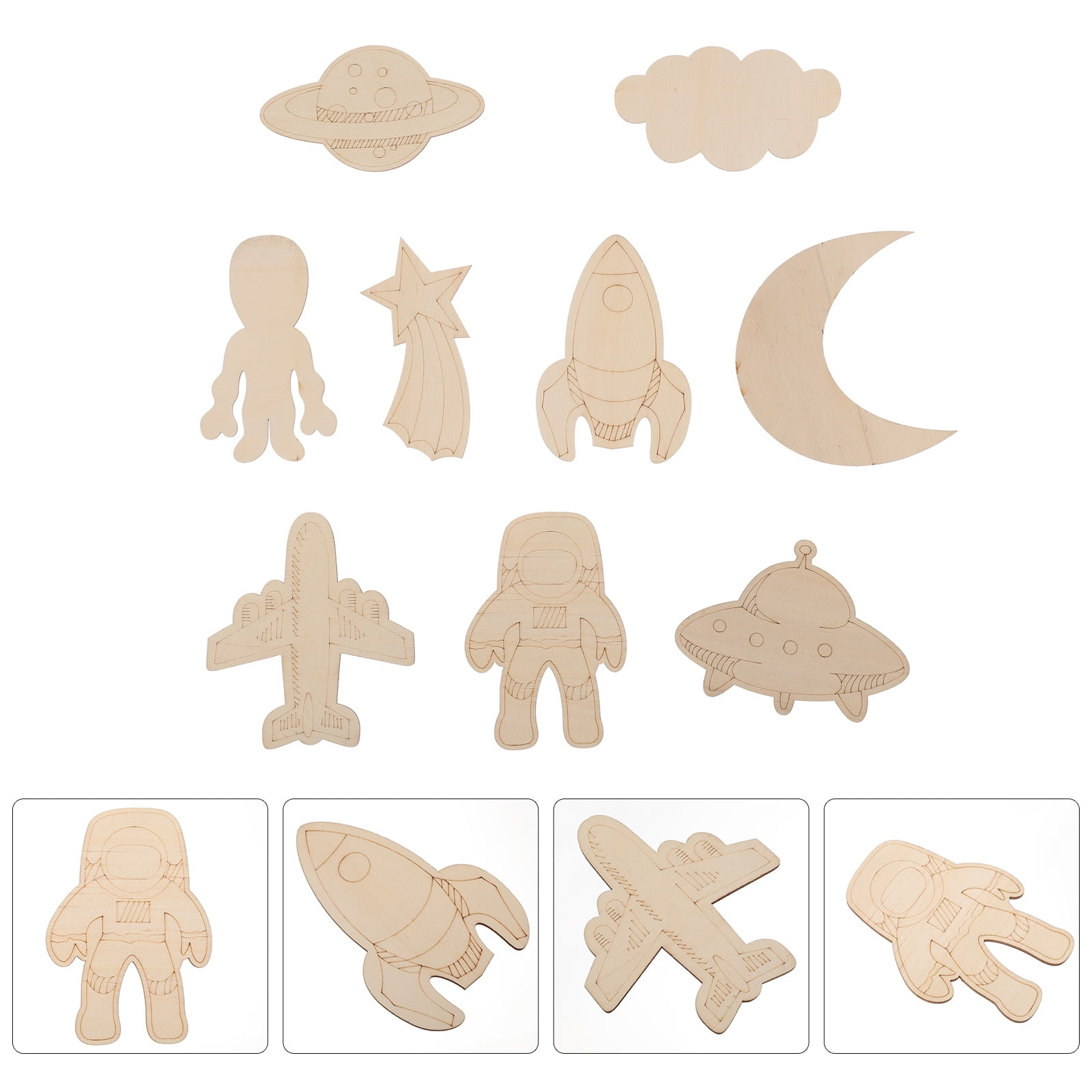 Luxshiny 27Pcs Wooden Chips Outer Space Theme DIY Wood Crafts for Art ...