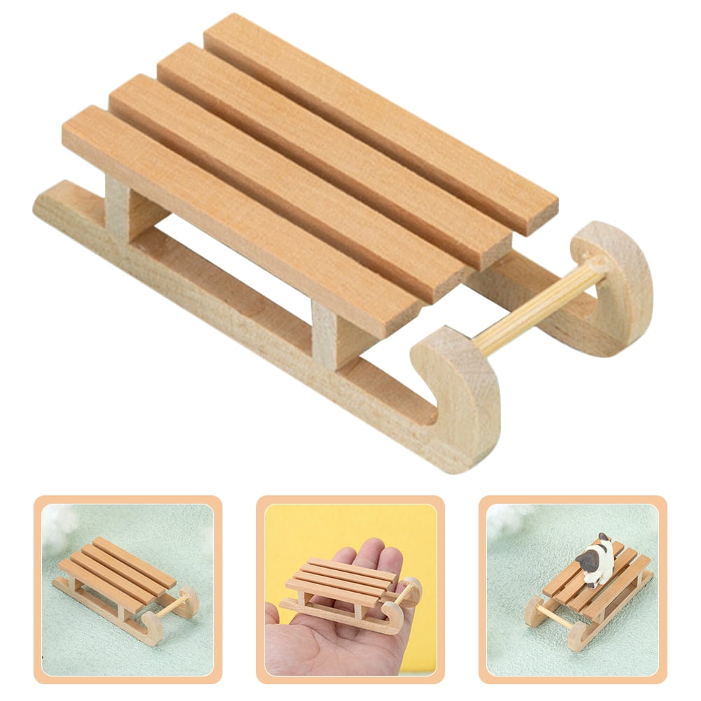 Luxshiny 2Pcs Miniature Sled Figurine Light Brown DIY Coloring ...