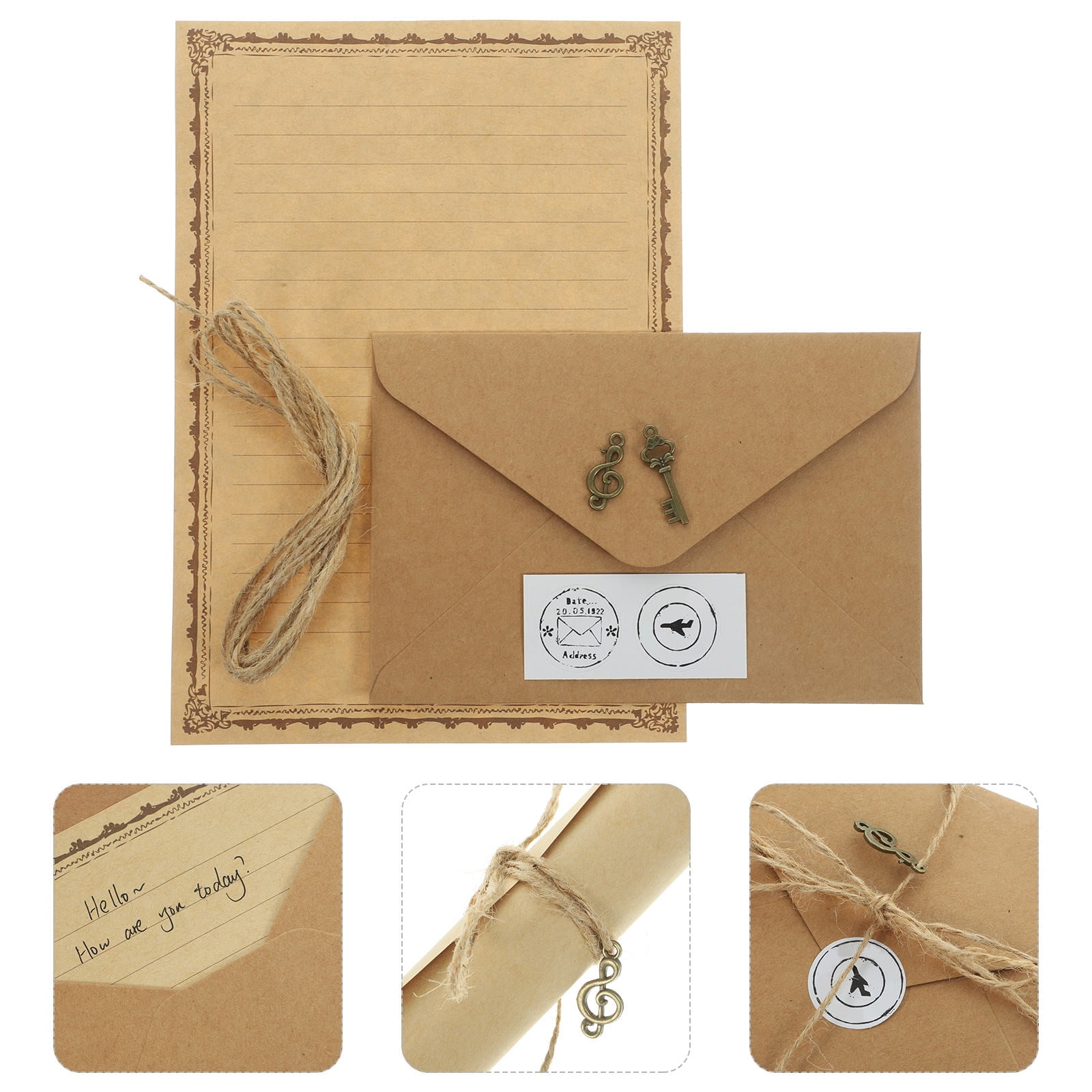 Luxshiny 2Sets Practical Light Brown Envelop Writing Paper for Writing ...