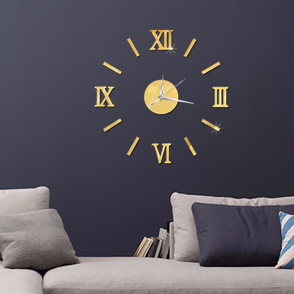 Luxshiny 3D Frameless Golden Acrylic Wall Clock with Roman Numerals ...