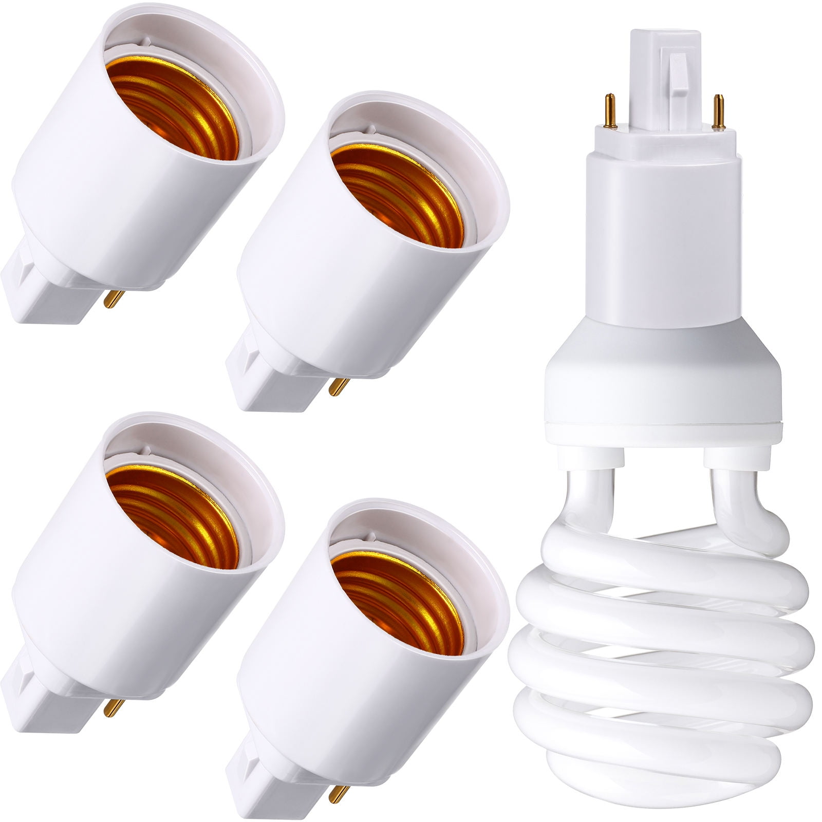 Luxshiny 4-Pack G24D to E27 Lamp Base Adapters with Copper Conductive ...