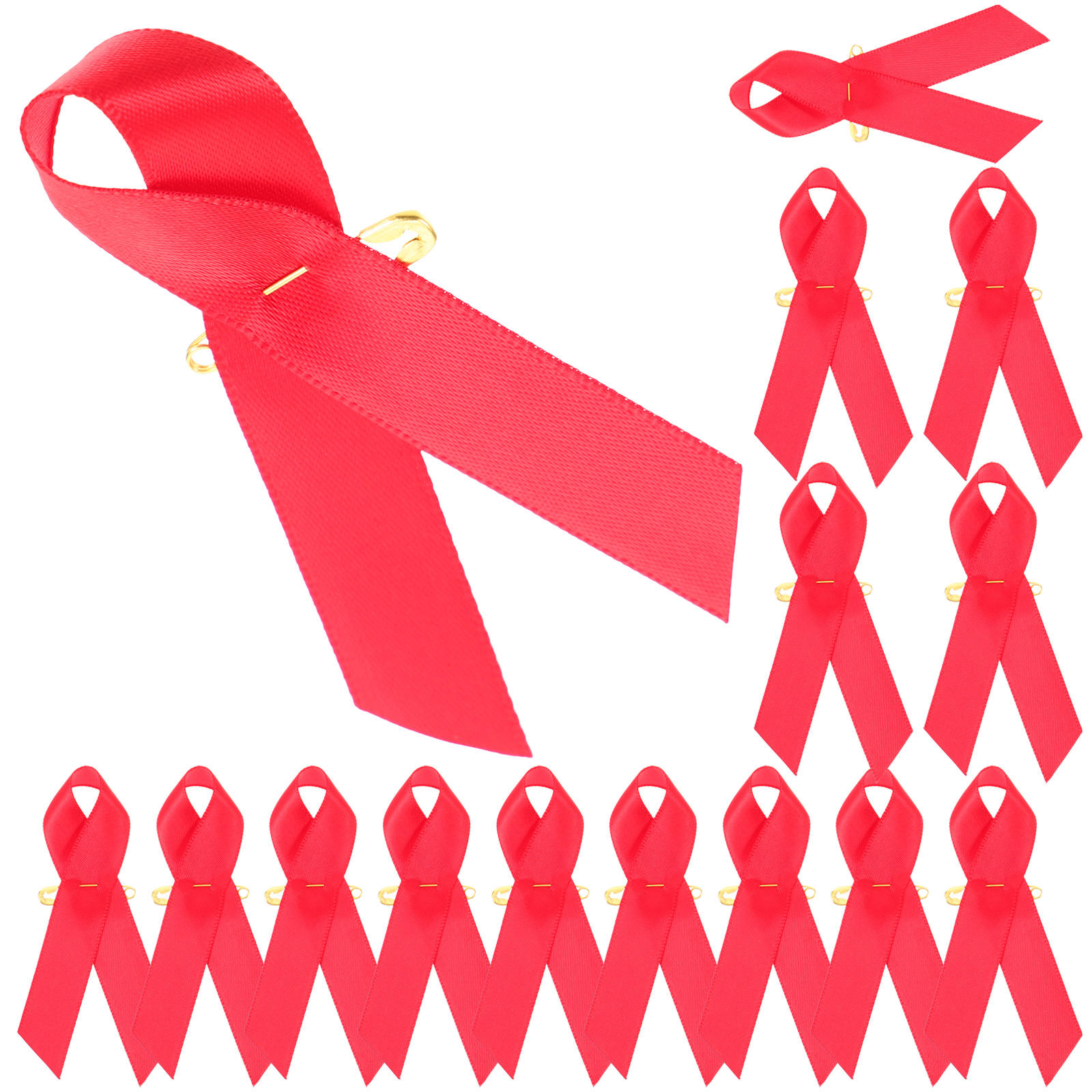 Luxshiny 50Pcs Red Ribbon Pin Aids Awareness Symbol Removable Ribbon ...