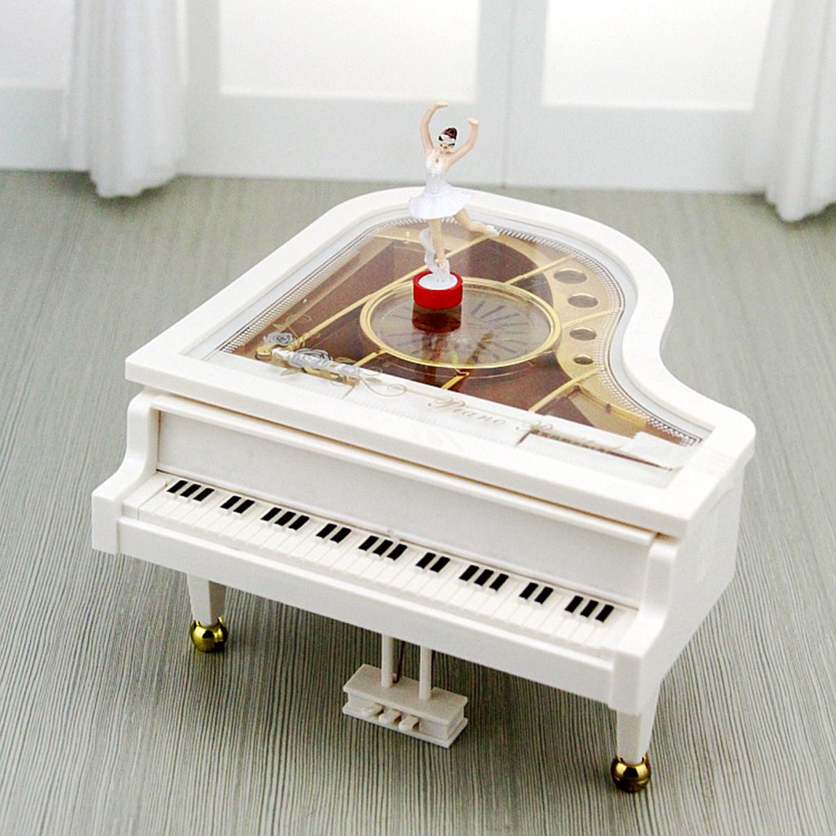 Luxshiny Beautiful White Desktop Music Box Piano with Clockwork Design ...
