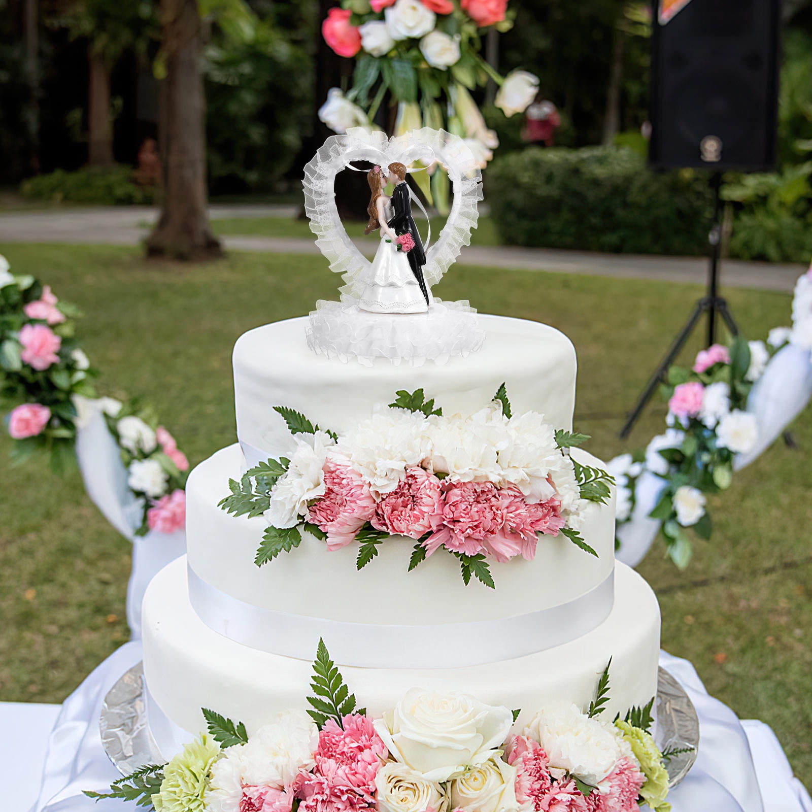Luxshiny Cake Decoration for Bride Resin Tulle Heart Shape Wedding ...