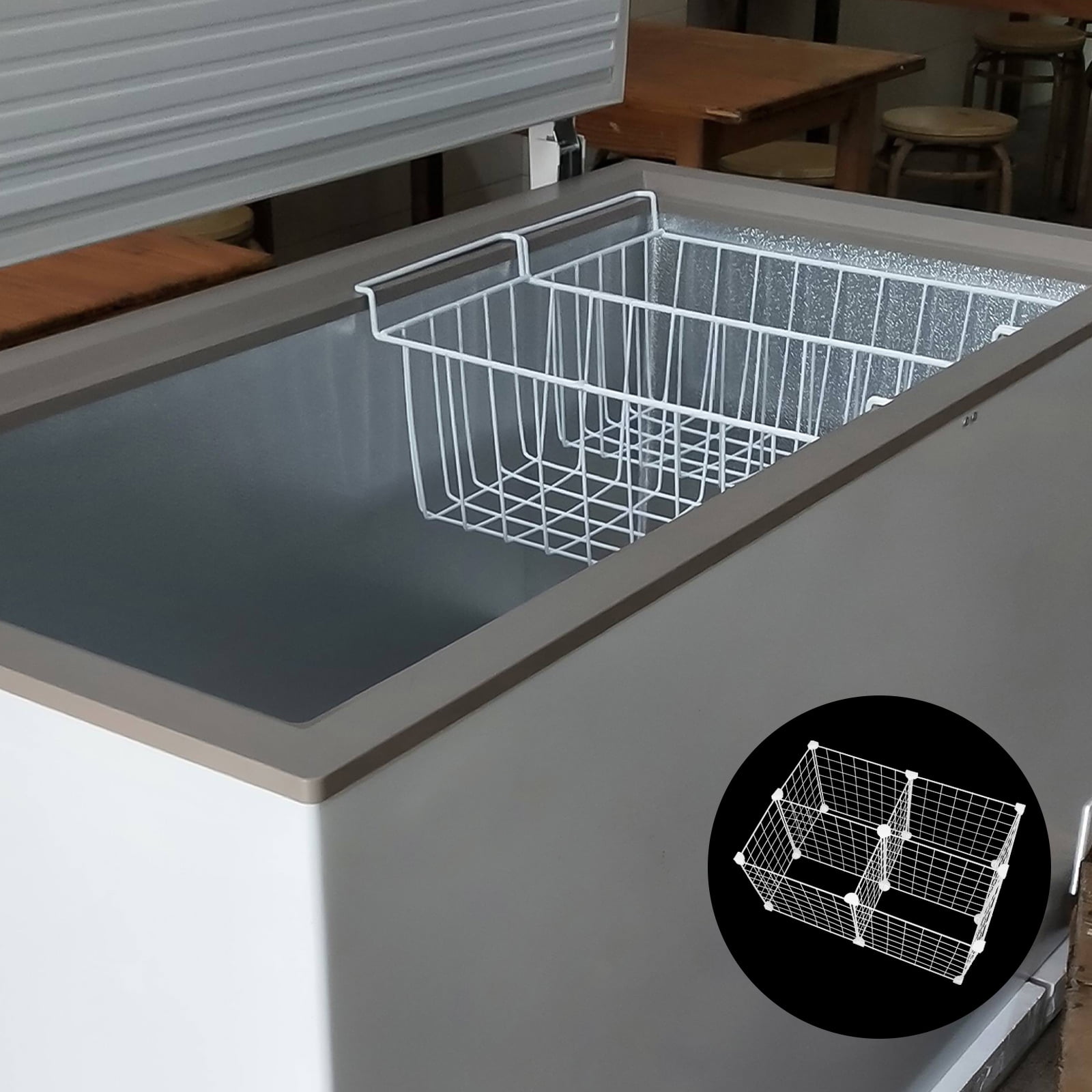 Luxshiny White Iron Chest Freezer Organizer Basket with Dividers ...