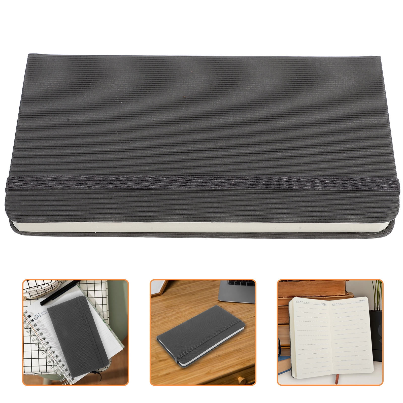 Luxshiny Compact Grey Pocket Notebook with Elastic Band PU Cover Flat ...