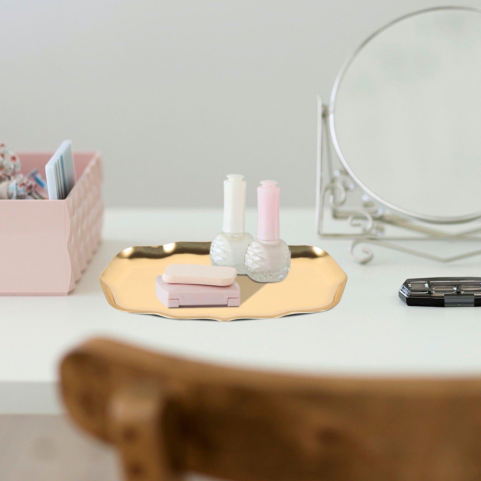 Luxshiny Decorative Metal Jewelry Tray in Golden Finish for Home ...