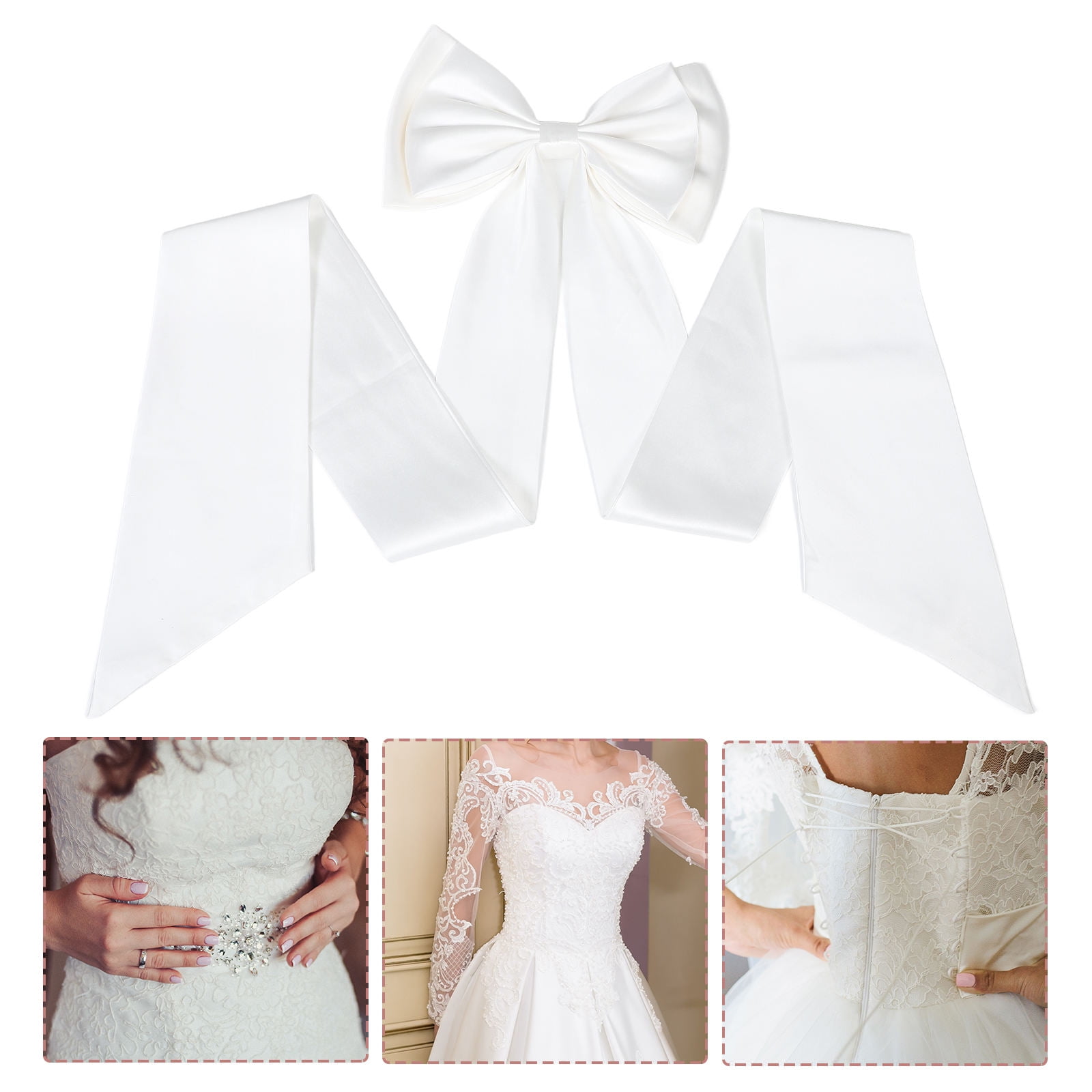 Luxshiny Elegant White Satin Bow Train for Wedding Dress Detachable ...