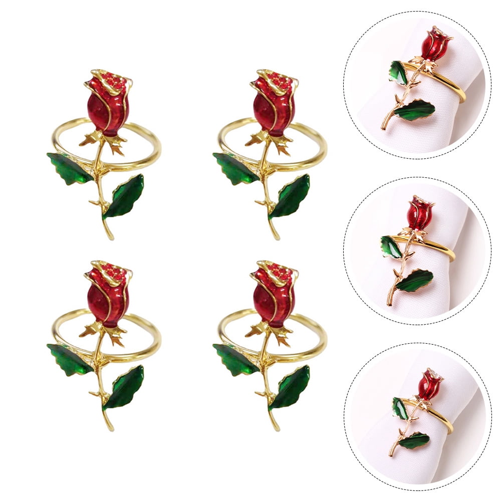 Luxshiny Modern Napkin Rings Metal Rose Shape Enhances the Look of ...